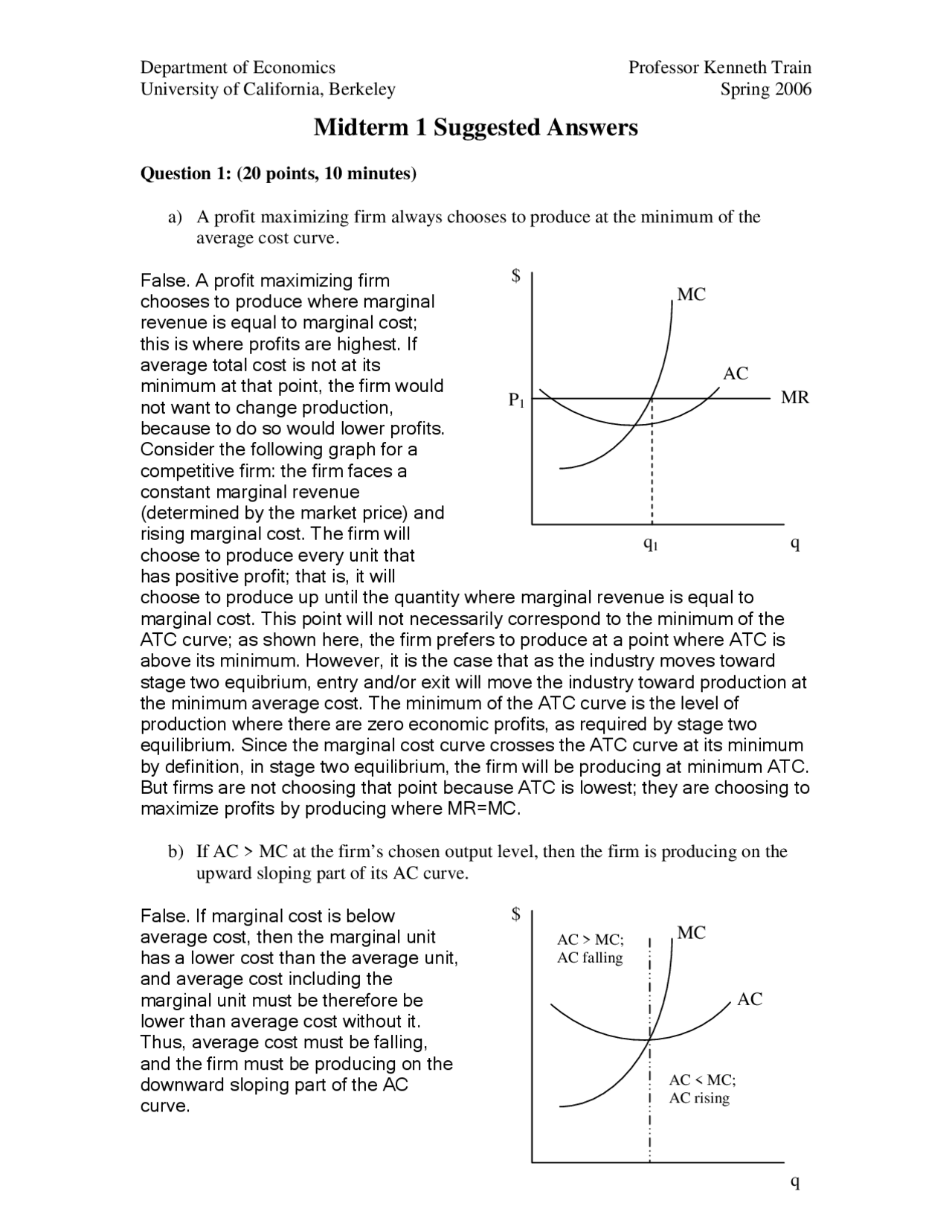 Midterm Exam 1 Answers Introduction To Economics Econ 1 Exams