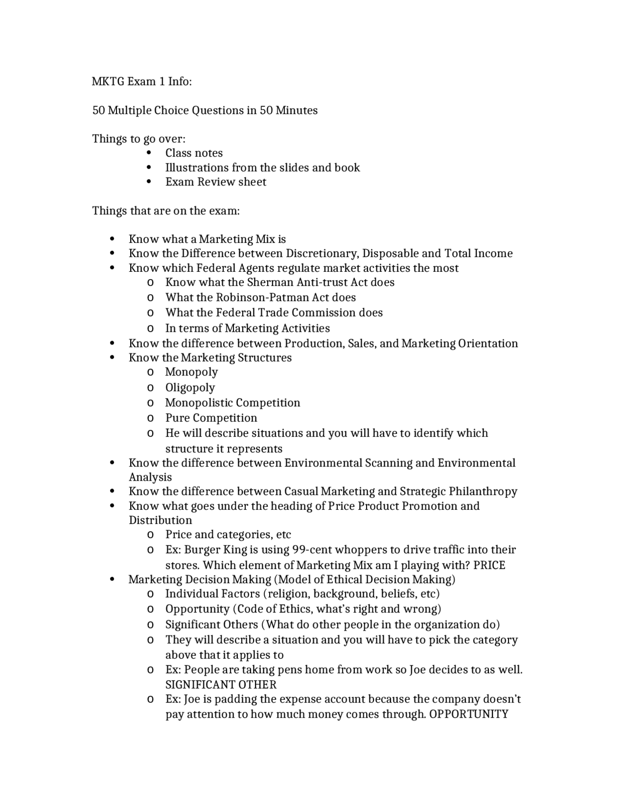 Principles Of Marketing Exam 1 Review Mktg 409 Docsity