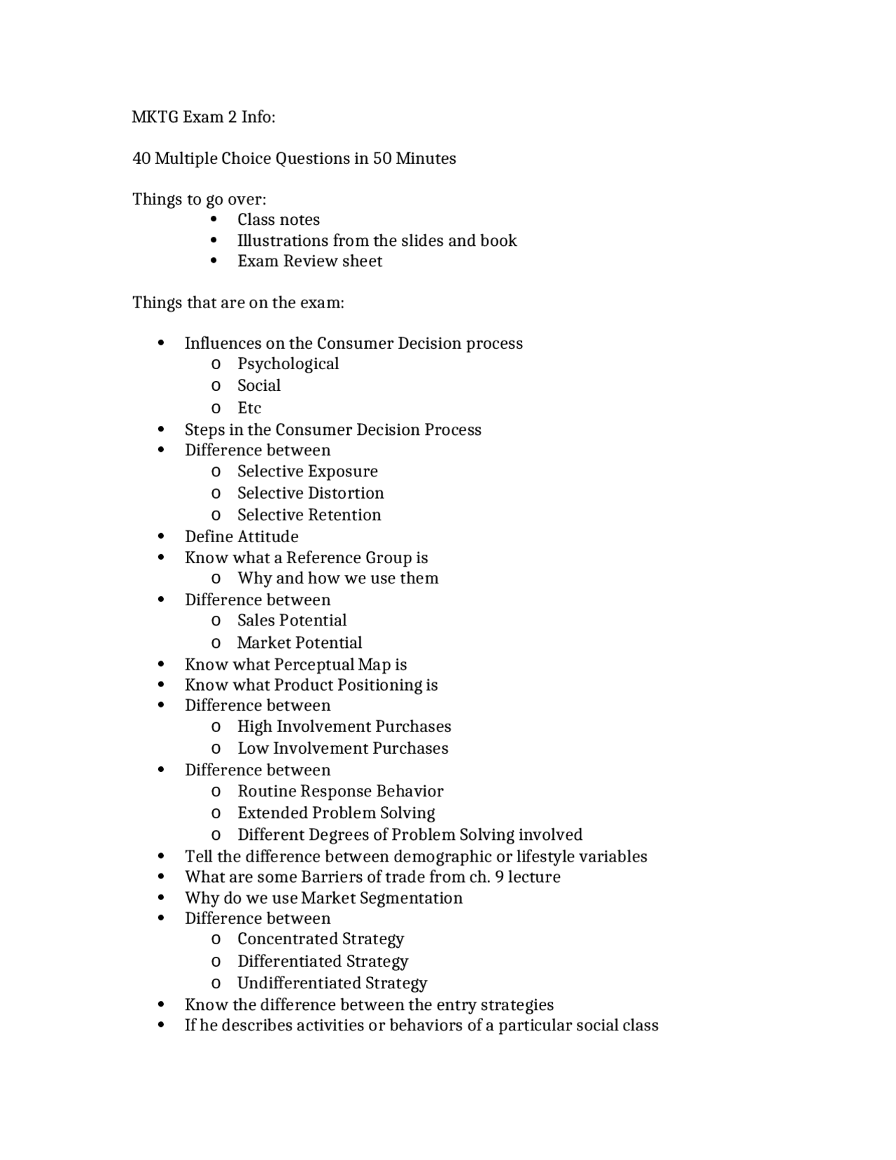Principles Of Marketing Exam 2 Review Mktg 409 Docsity