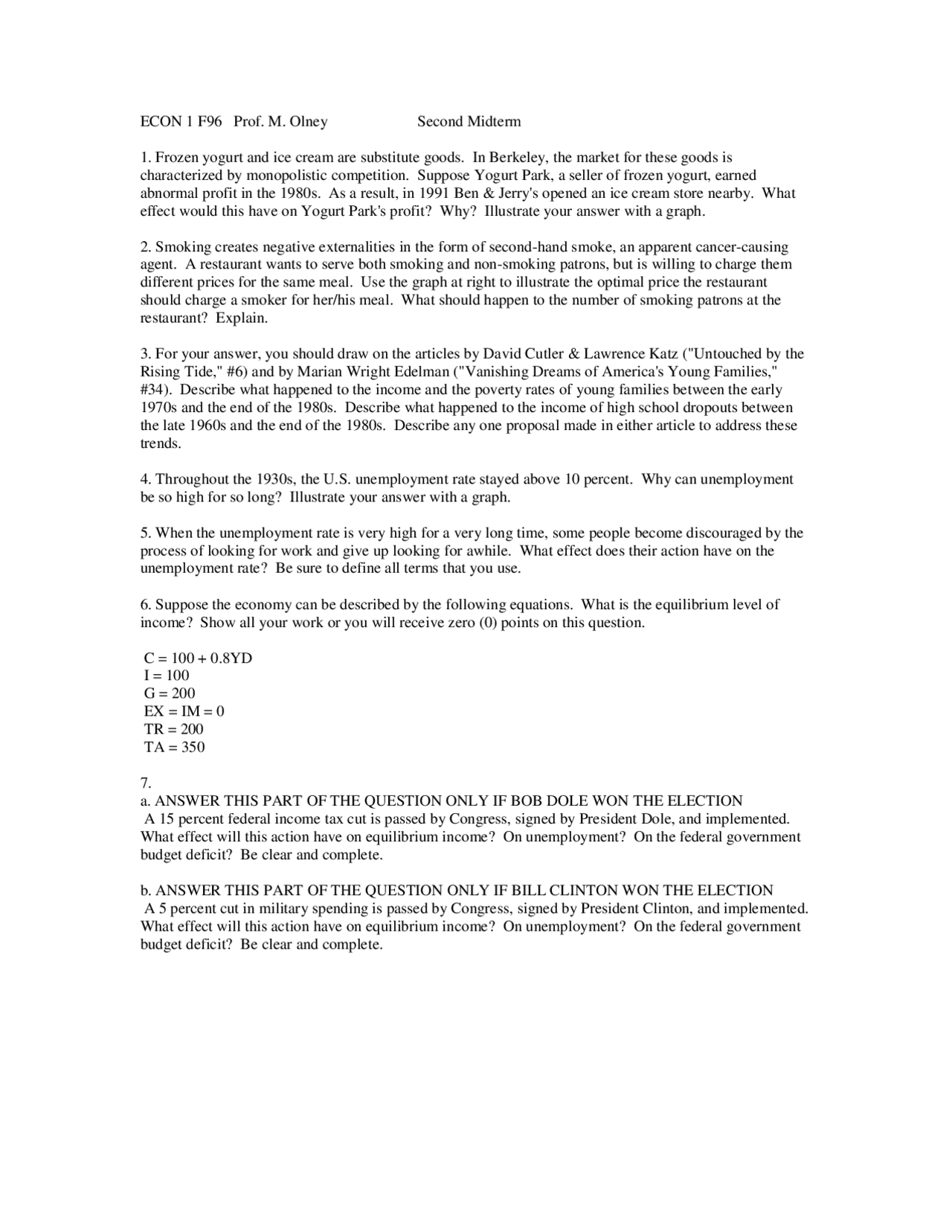 Second Exam With Answer Key Introduction To Economics Econ 1 Docsity