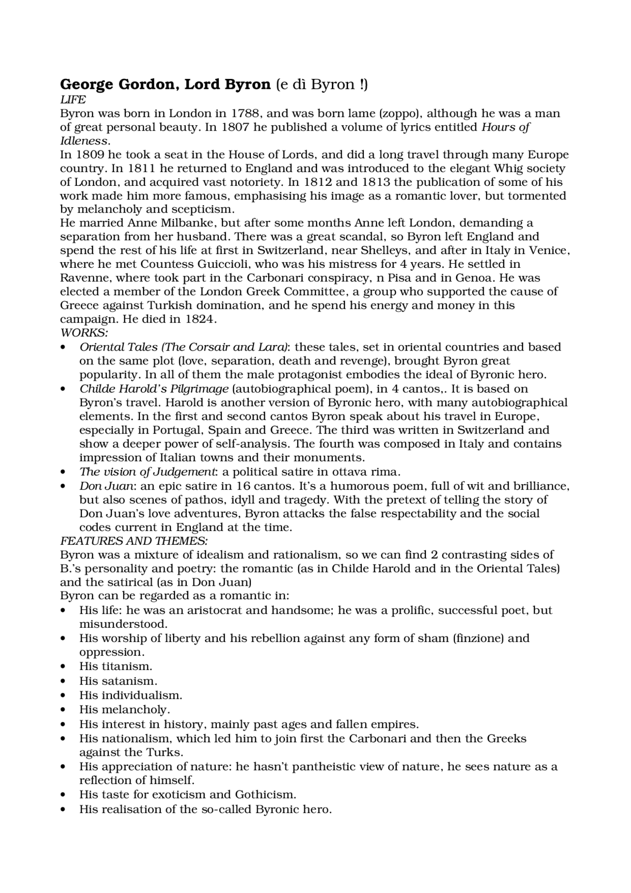 Letteratura Inglese - Lord Byron - Shelley - Keats - Docsity