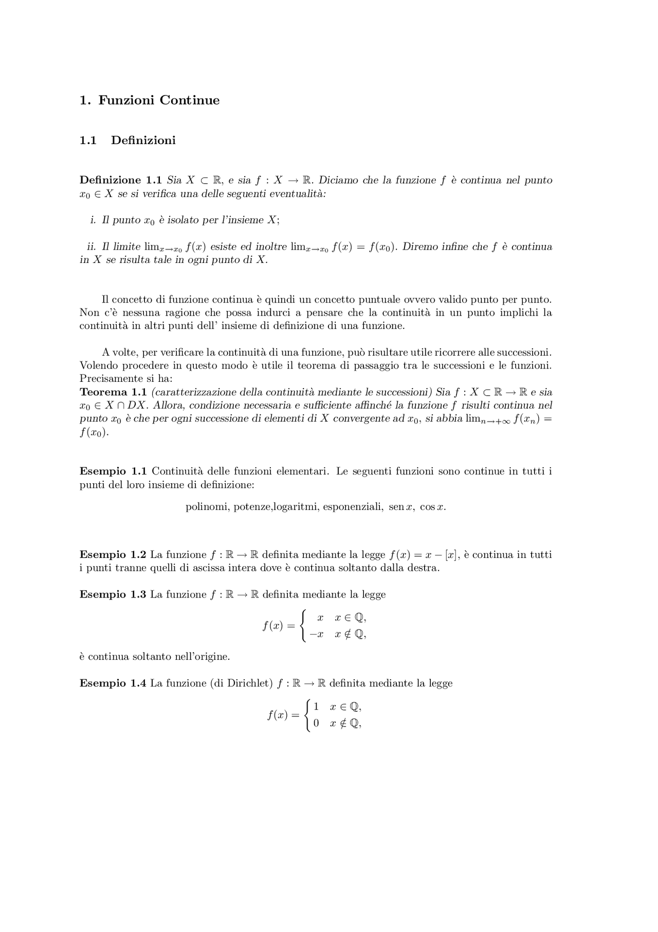 Appunti sulle Funzioni Continue - Docsity