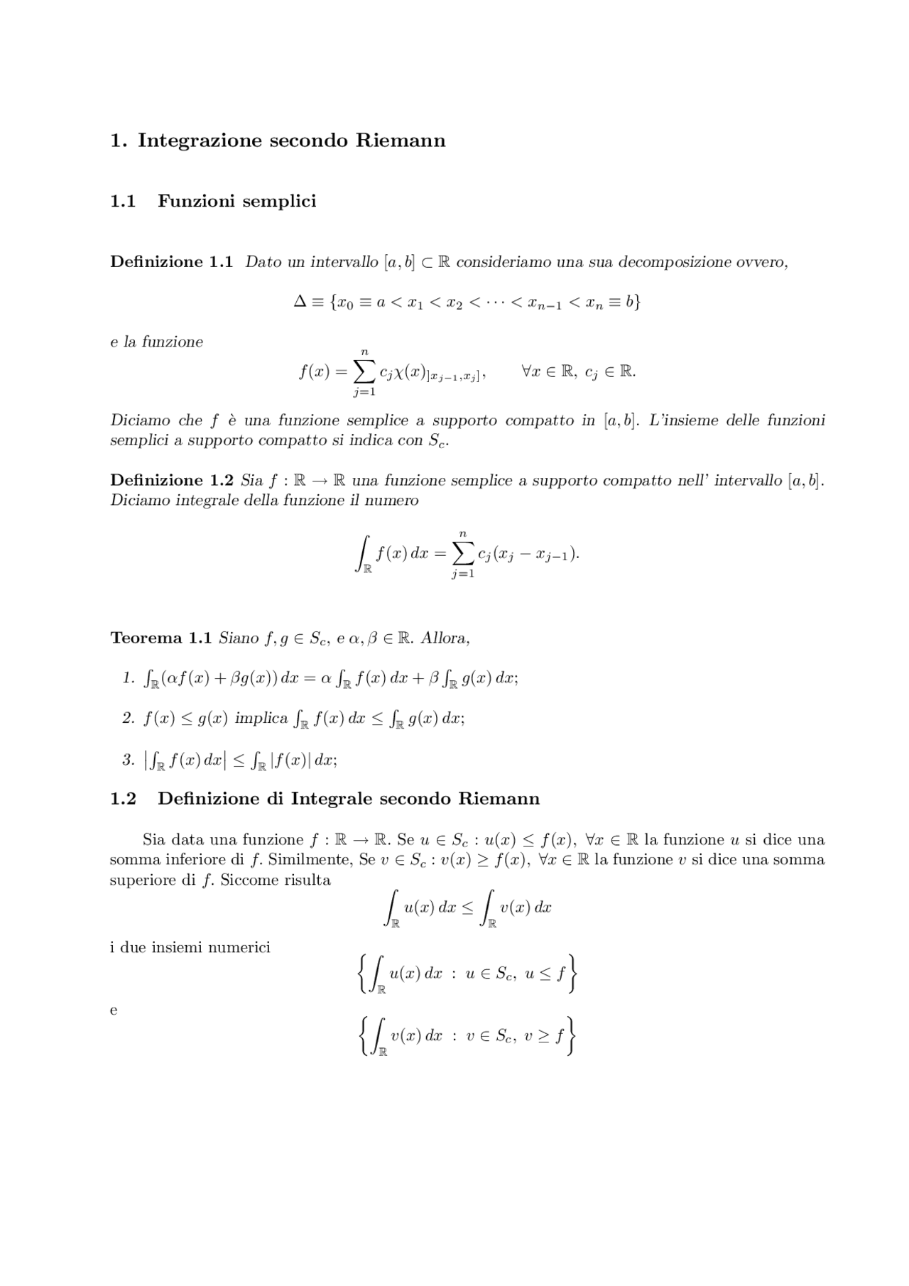 Appunti Sullintegrazione E Gli Integrali Riemann Docsity