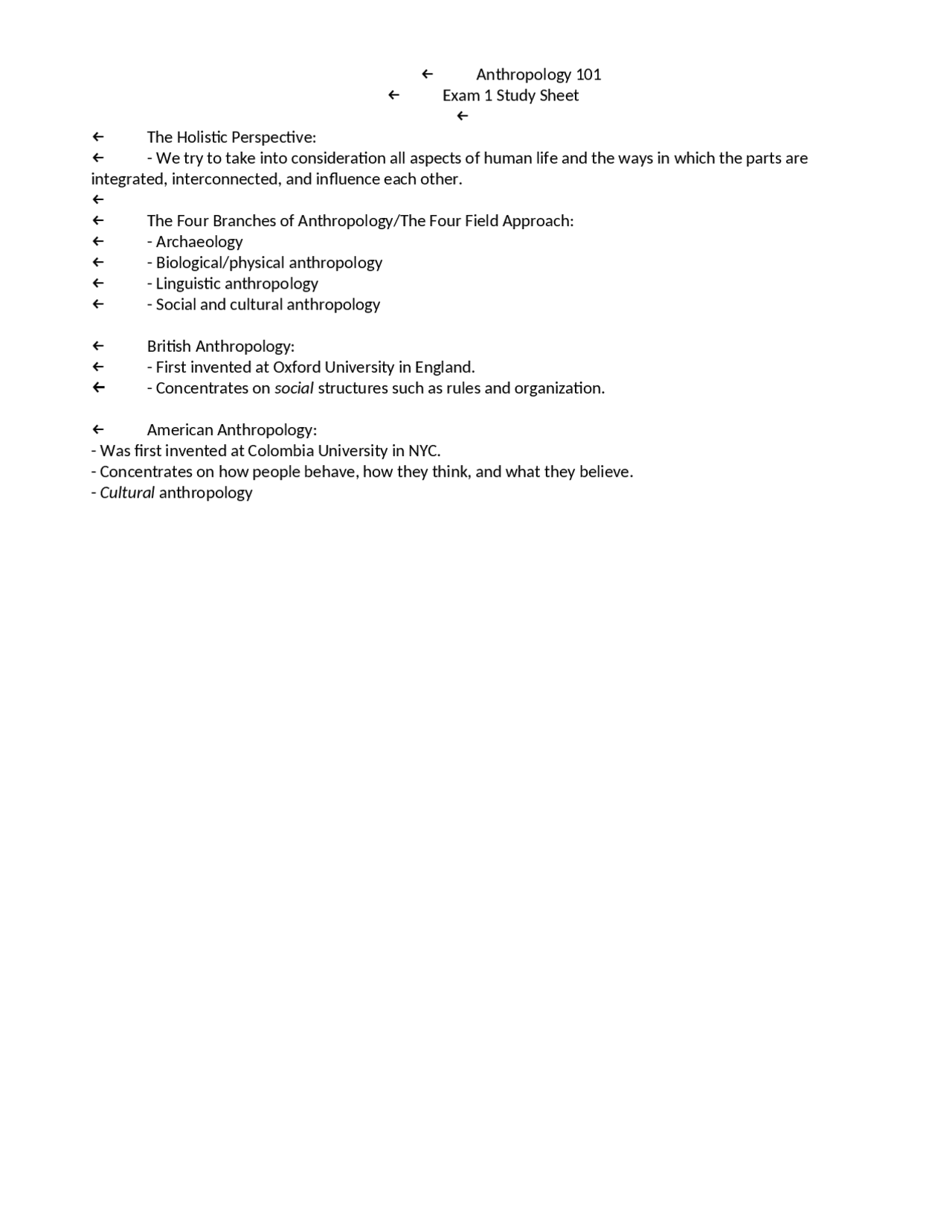 Study Guide Test I - Introduction to Social and Cultural Anthropology ...