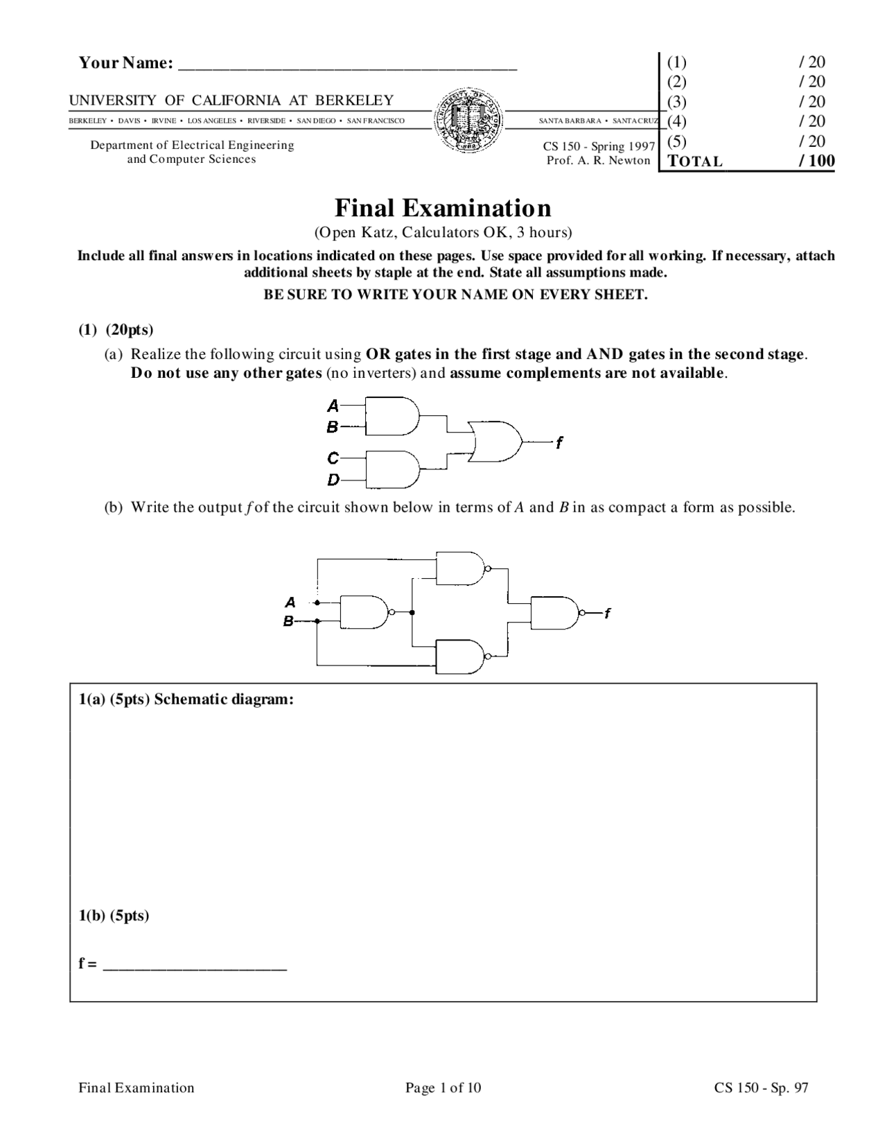 Final Exam Components And Design Techniques For Digital System