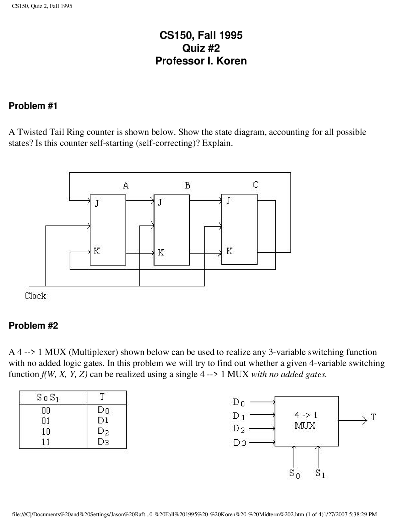 Quiz 2 Problems Components And Design Techniques For Digital System