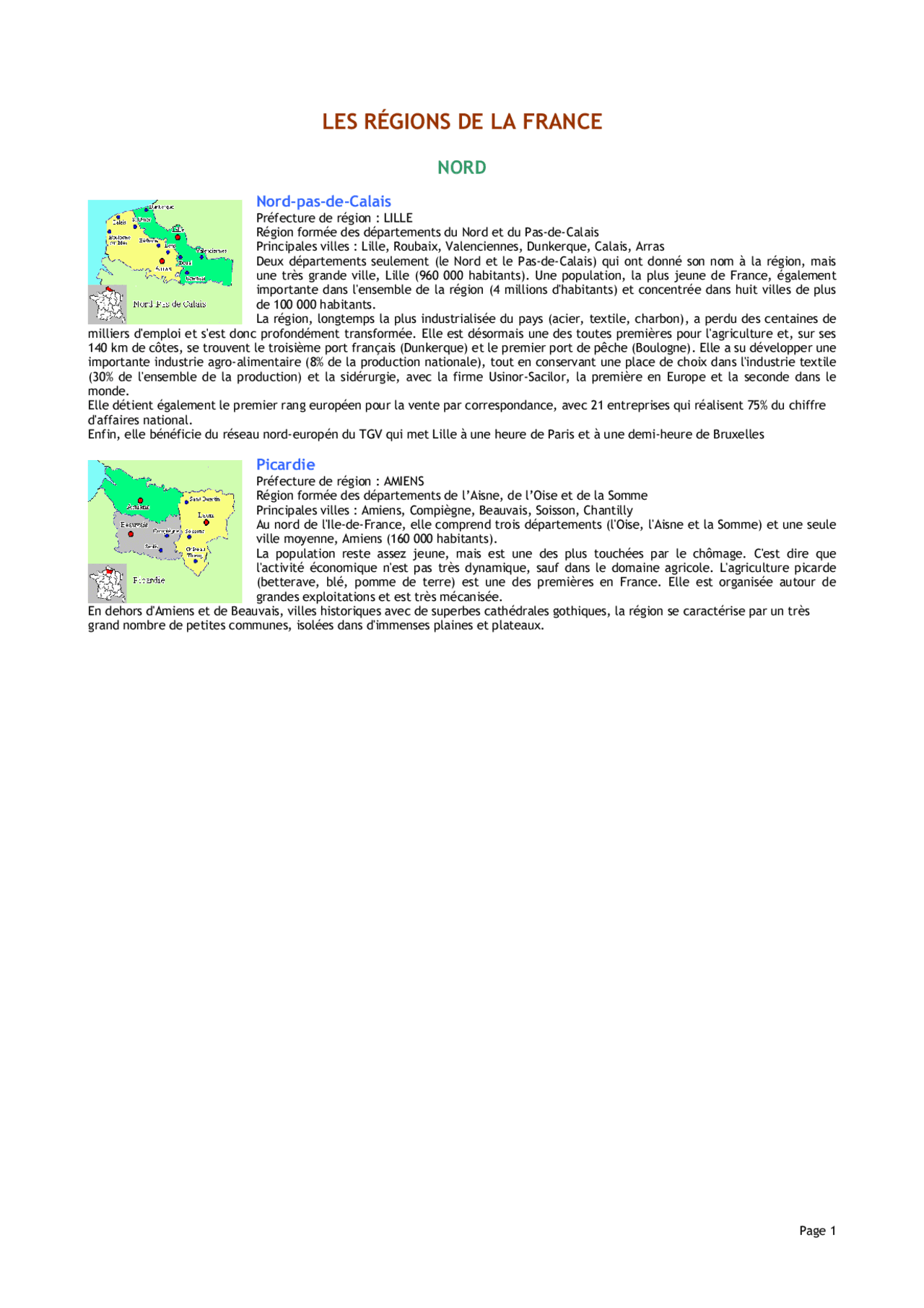 Geografia Francese - LES RÉGIONS DE LA FRANCE - Docsity