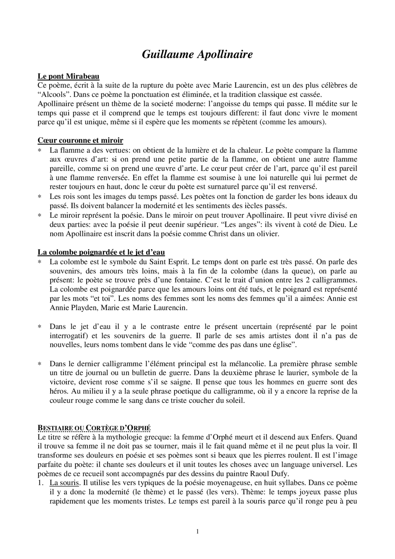 Letteratura Francese Guillaume Apollinaire Docsity