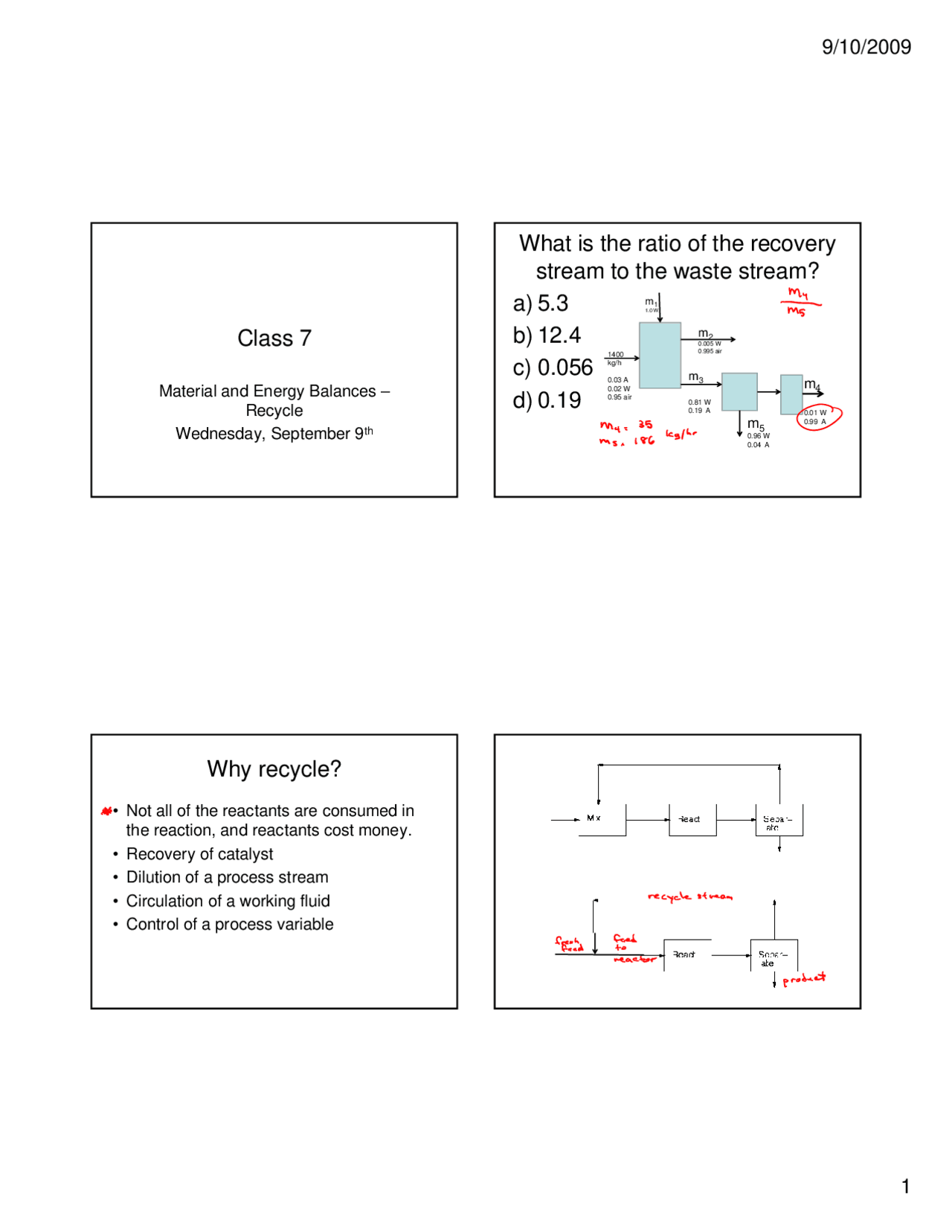 Material And Energy Balances Recycle Lecture Slides Chen 2120