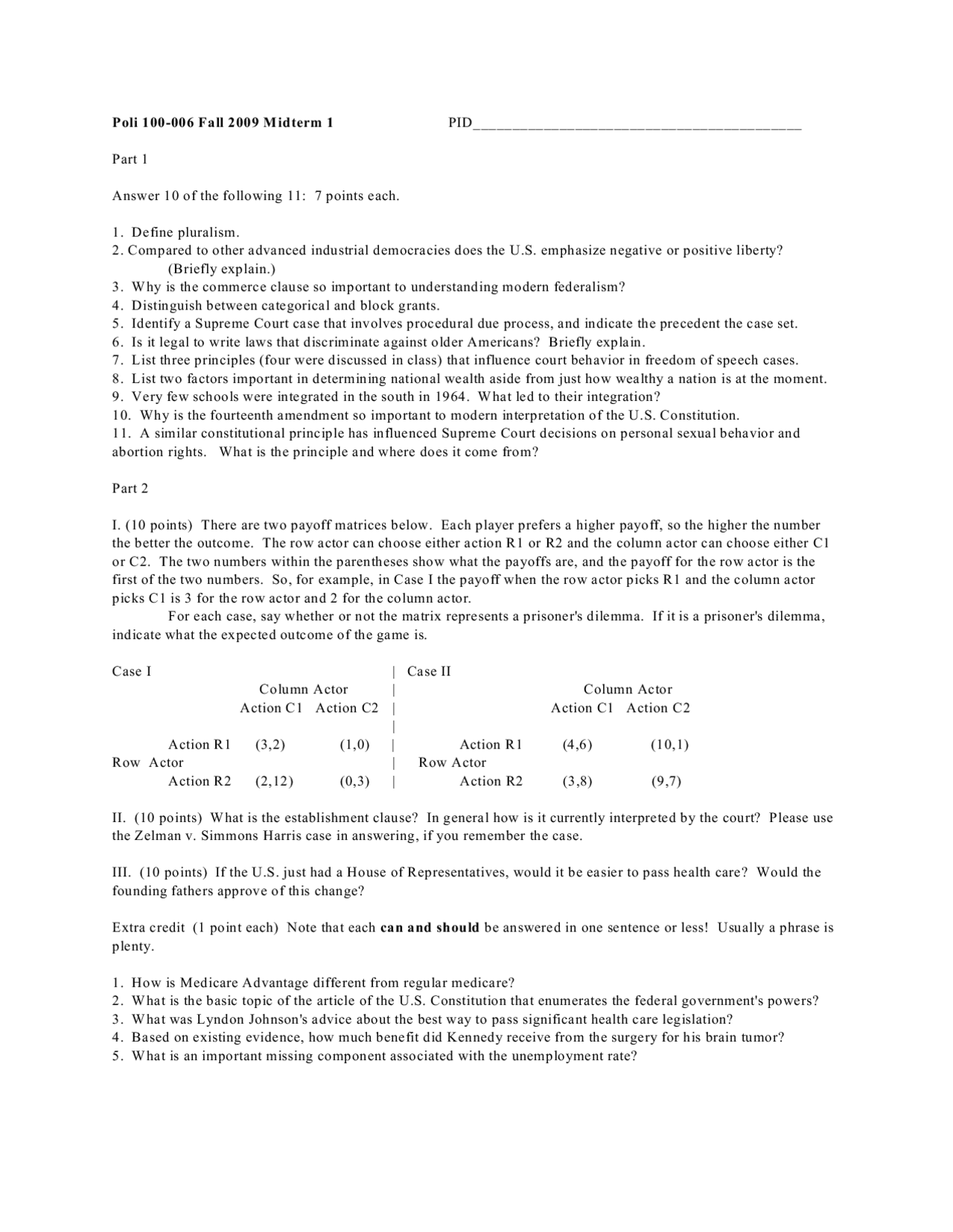 Midterm Exam 1 with Questions - Government in the United States | POLI ...