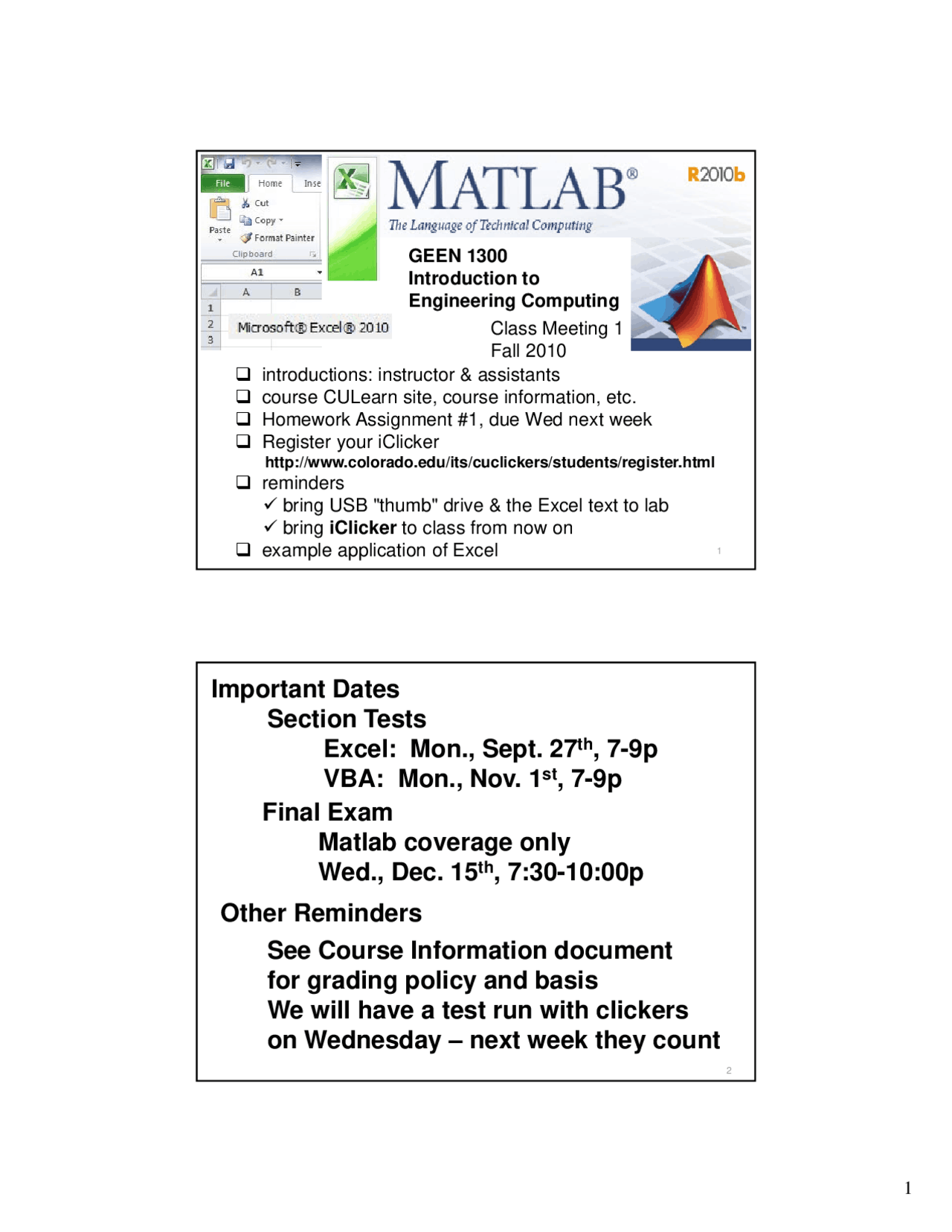 Matlab Introduction To Engineering Computing Geen 1300 Docsity