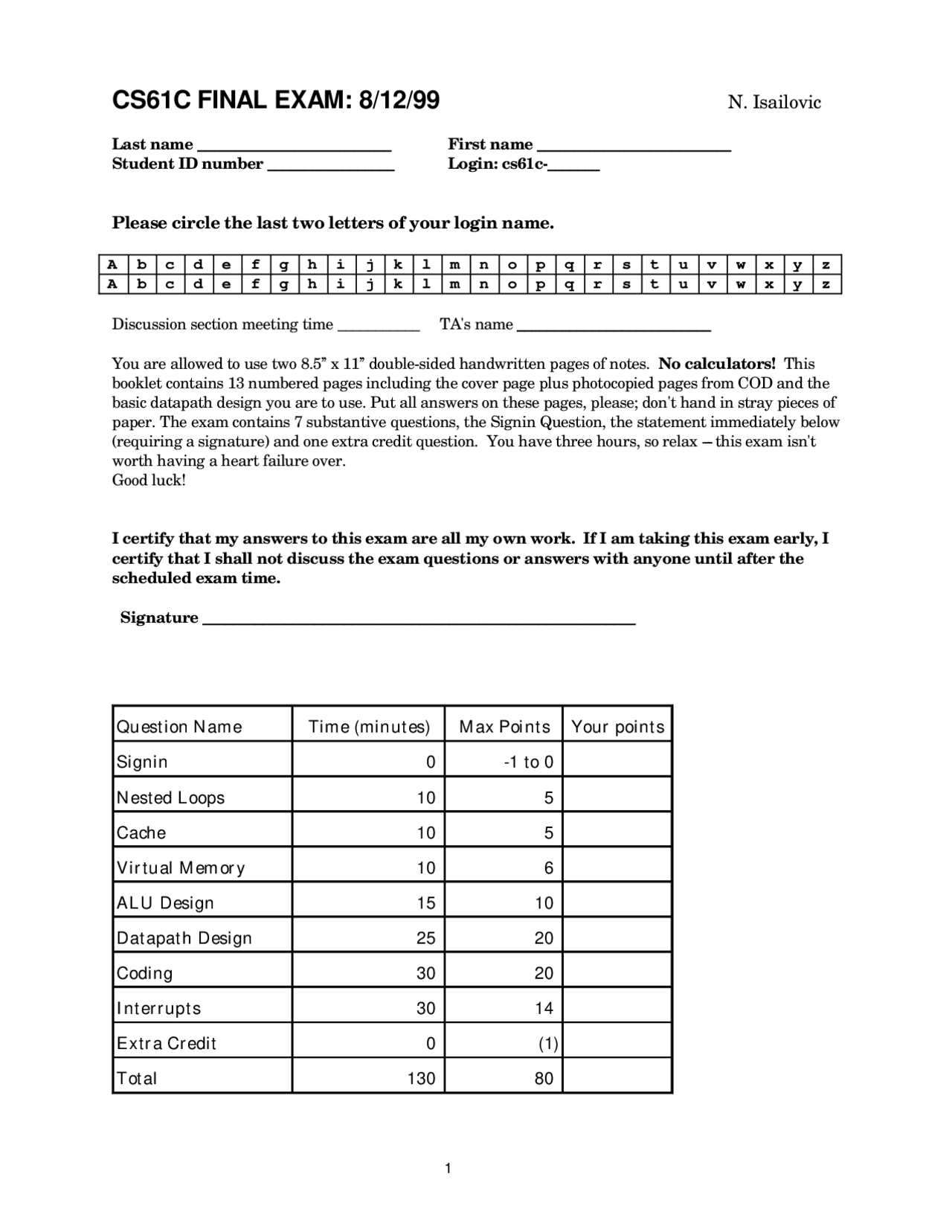 Practice Final Exam Machine Structures Compsci 61c Docsity 2353