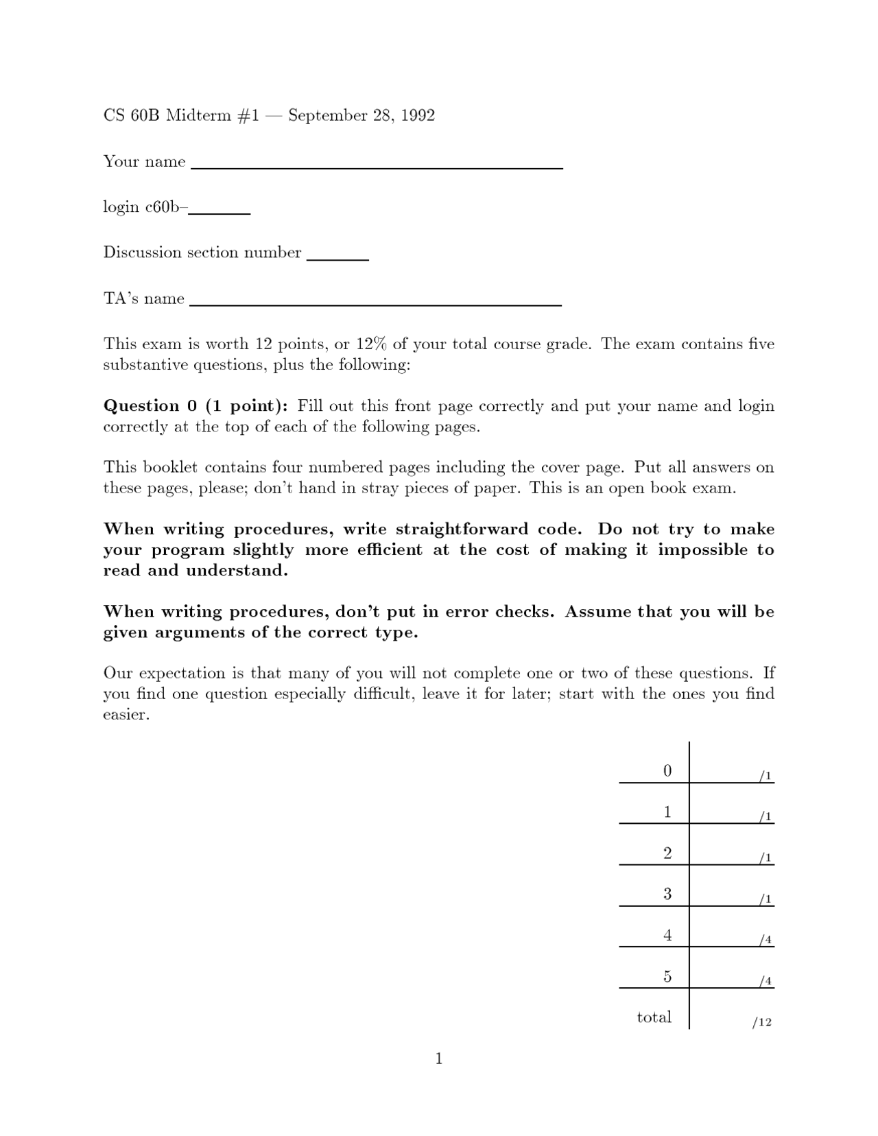 5 Questions On Machine Structures Midterm Exam 1 Compsci 61c Docsity