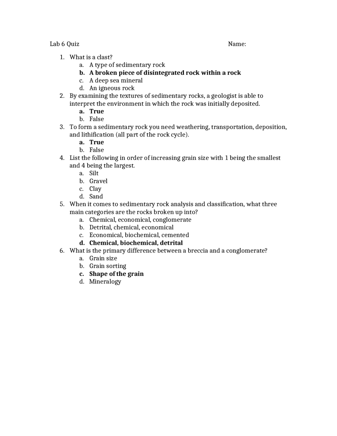 Lab 6 Quiz Elements Of Geology Geos 2104 Docsity