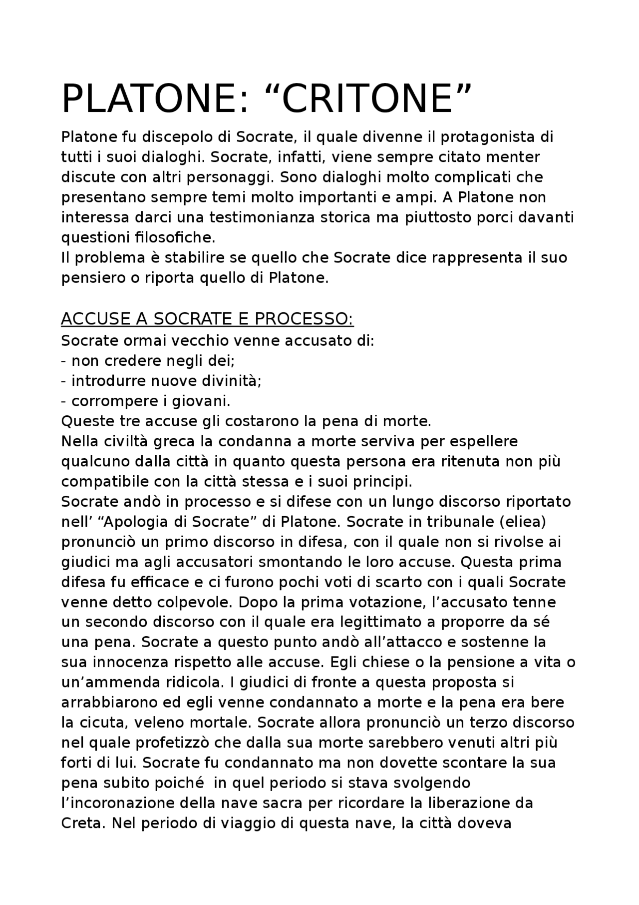 Platone Critone Sintesi Del Corso Di Filosofia Del Diritto Docsity
