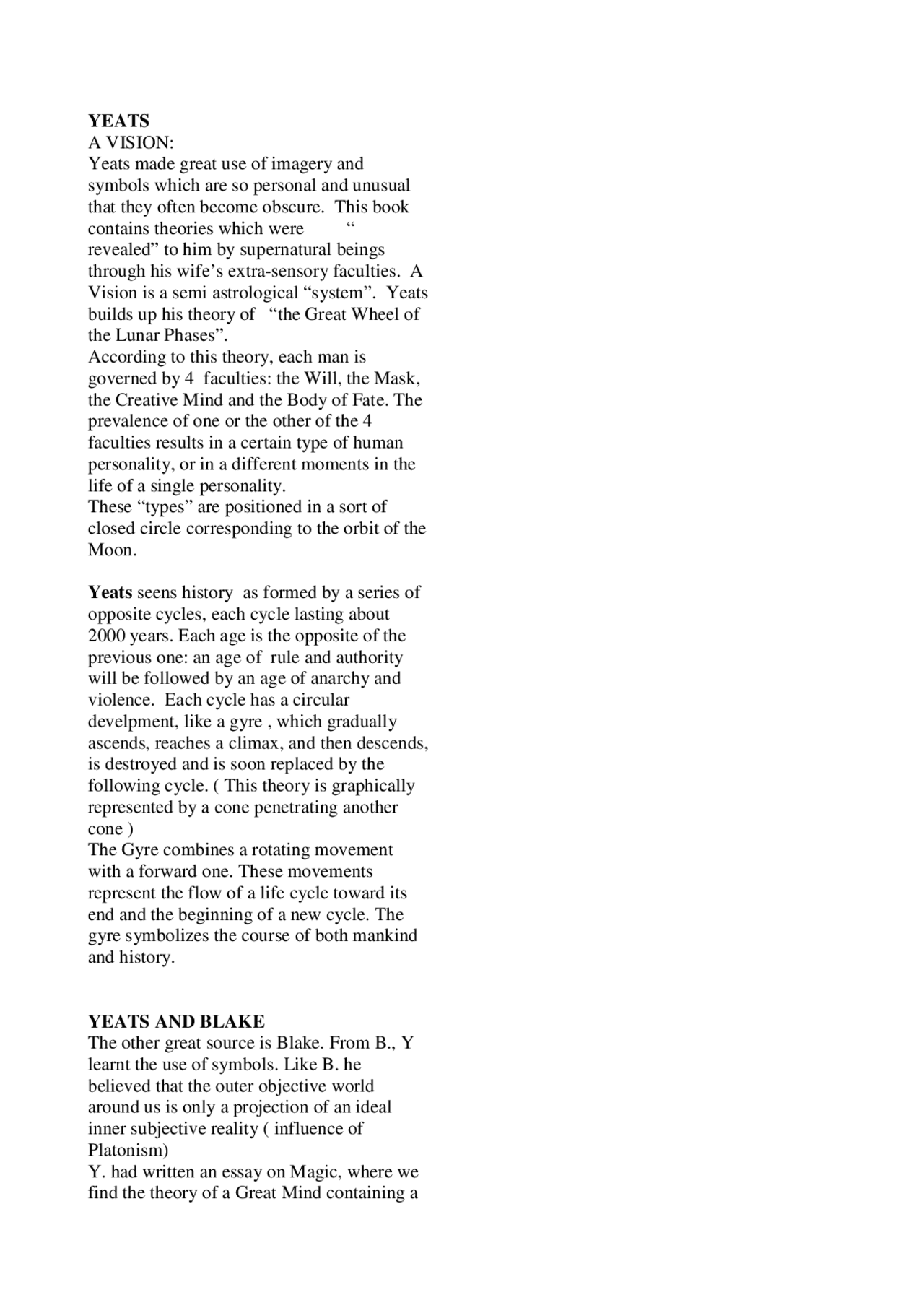 Letteratura Inglese Yeats Docsity