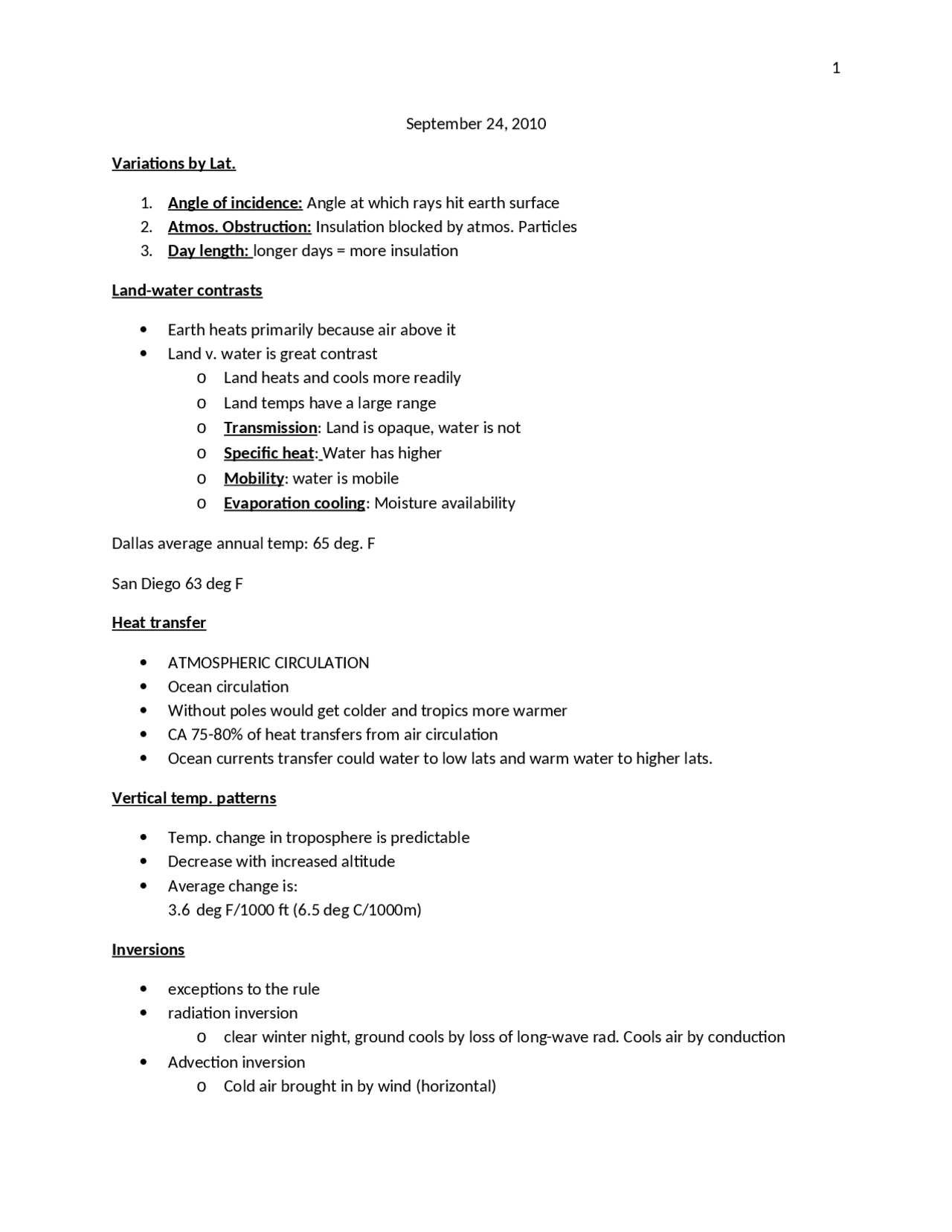 Notes On Atmospheric Processes And Patterns Gy 101 Docsity