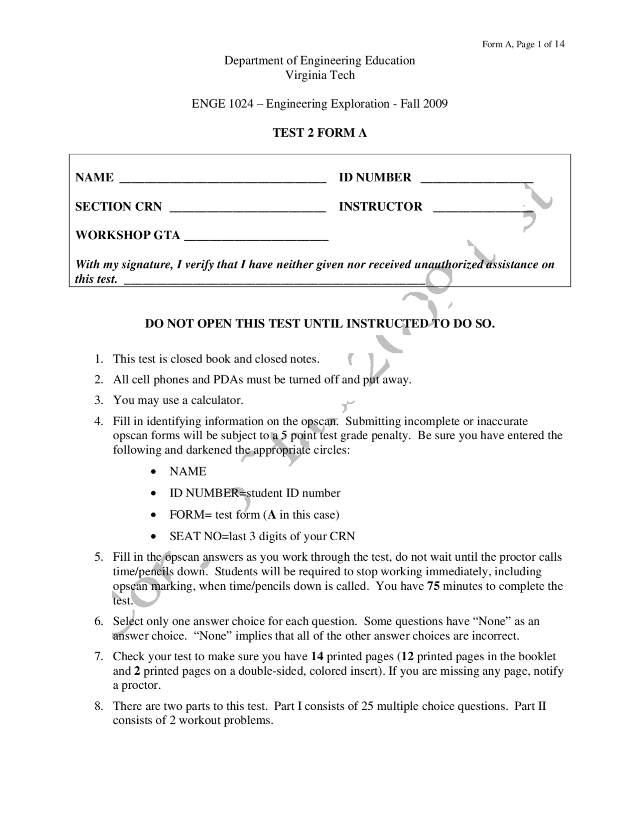 Exam 1 Solved Questions Engineering Exploration Fall 2009 Enge
