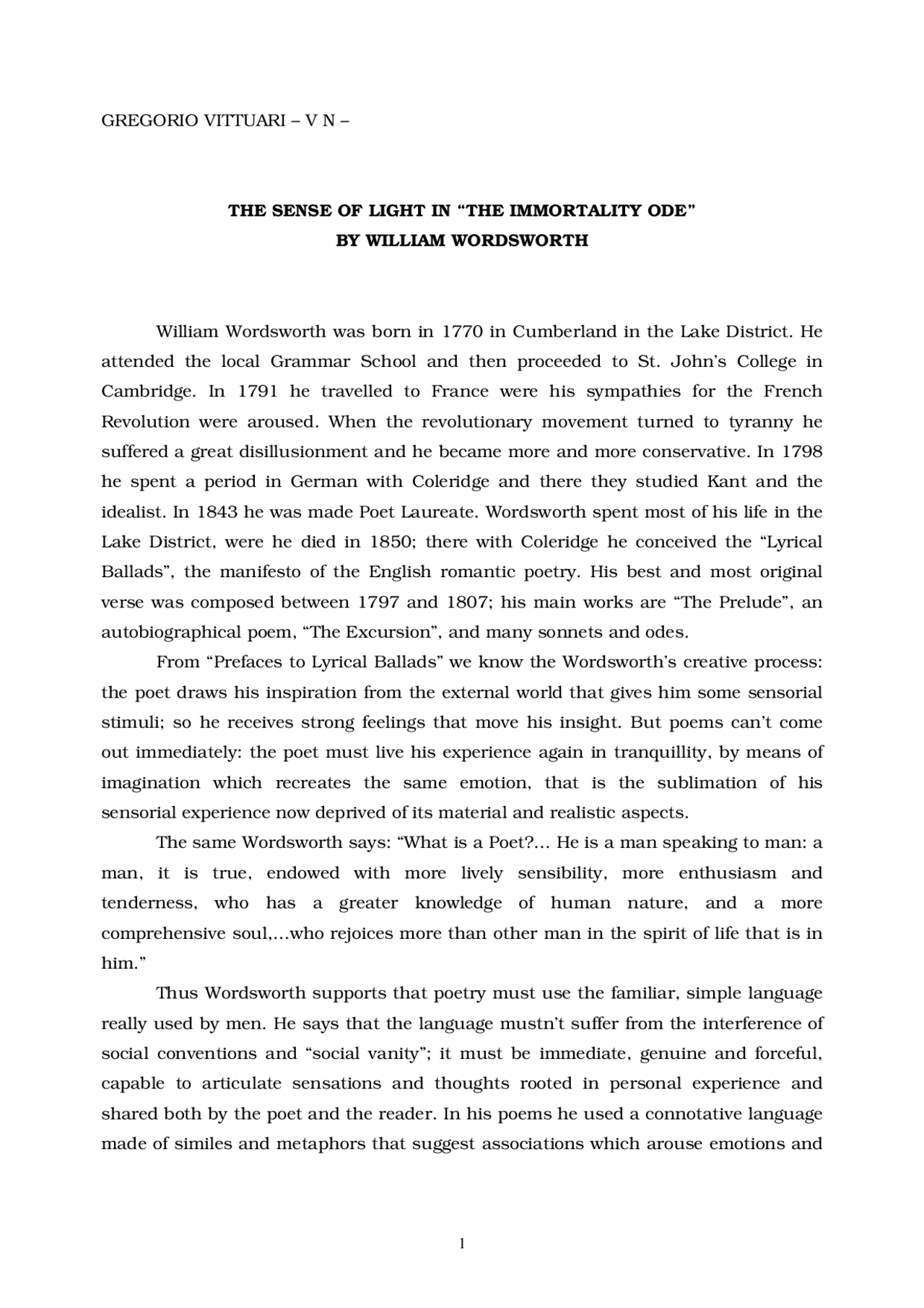 Letteratura inglese - THE SENSE OF LIGHT IN "THE IMMORTALITY ODE" BY ...