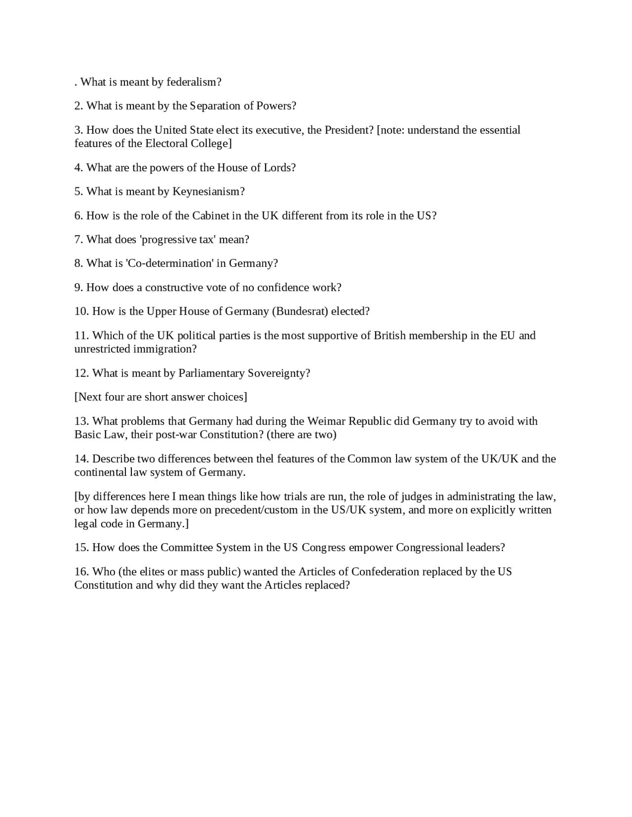 Questions For Quiz 2 Introduction To Comparative Politics Politsc