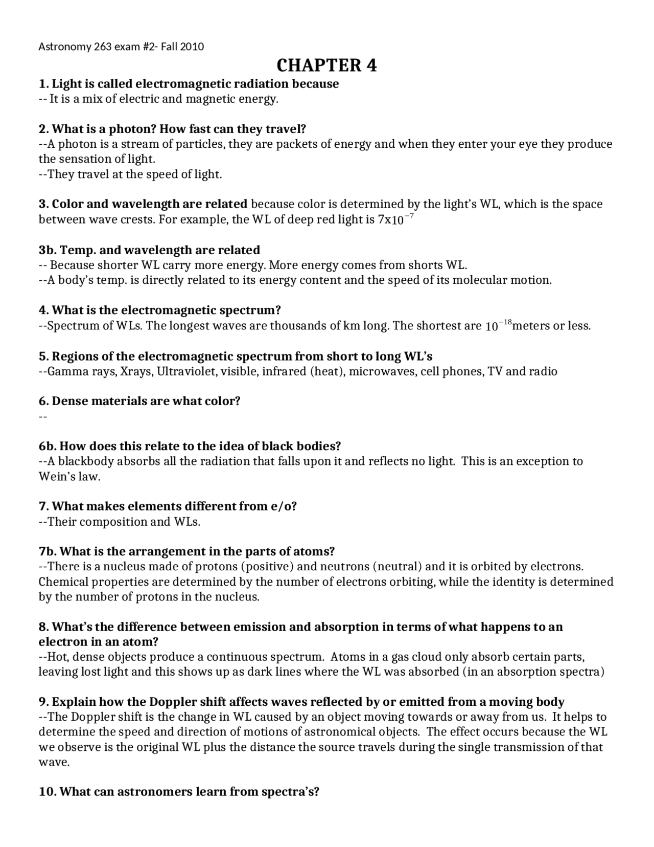 Descriptive Astronomy The Solar System Exam 2 Review Questions