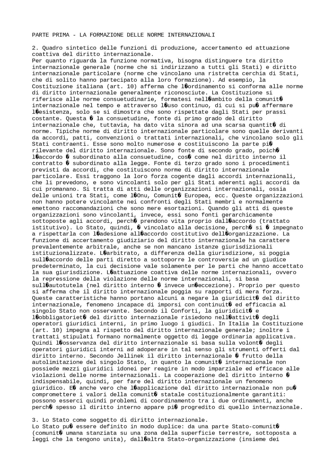 Conforti Riassunto Del Manuale Di Diritto Internazionale Docsity