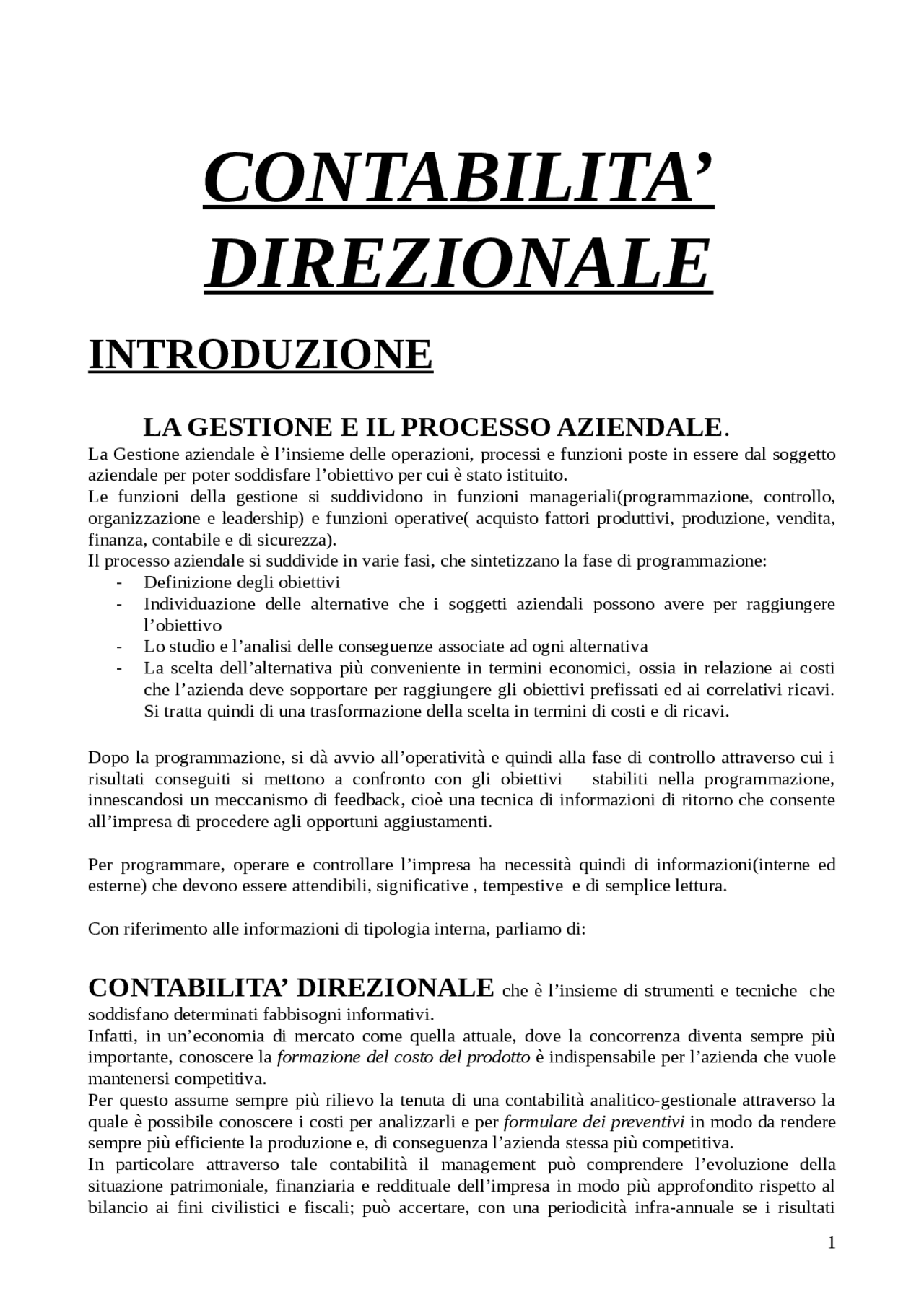 Riassunti Contabilita Direzionale Docsity