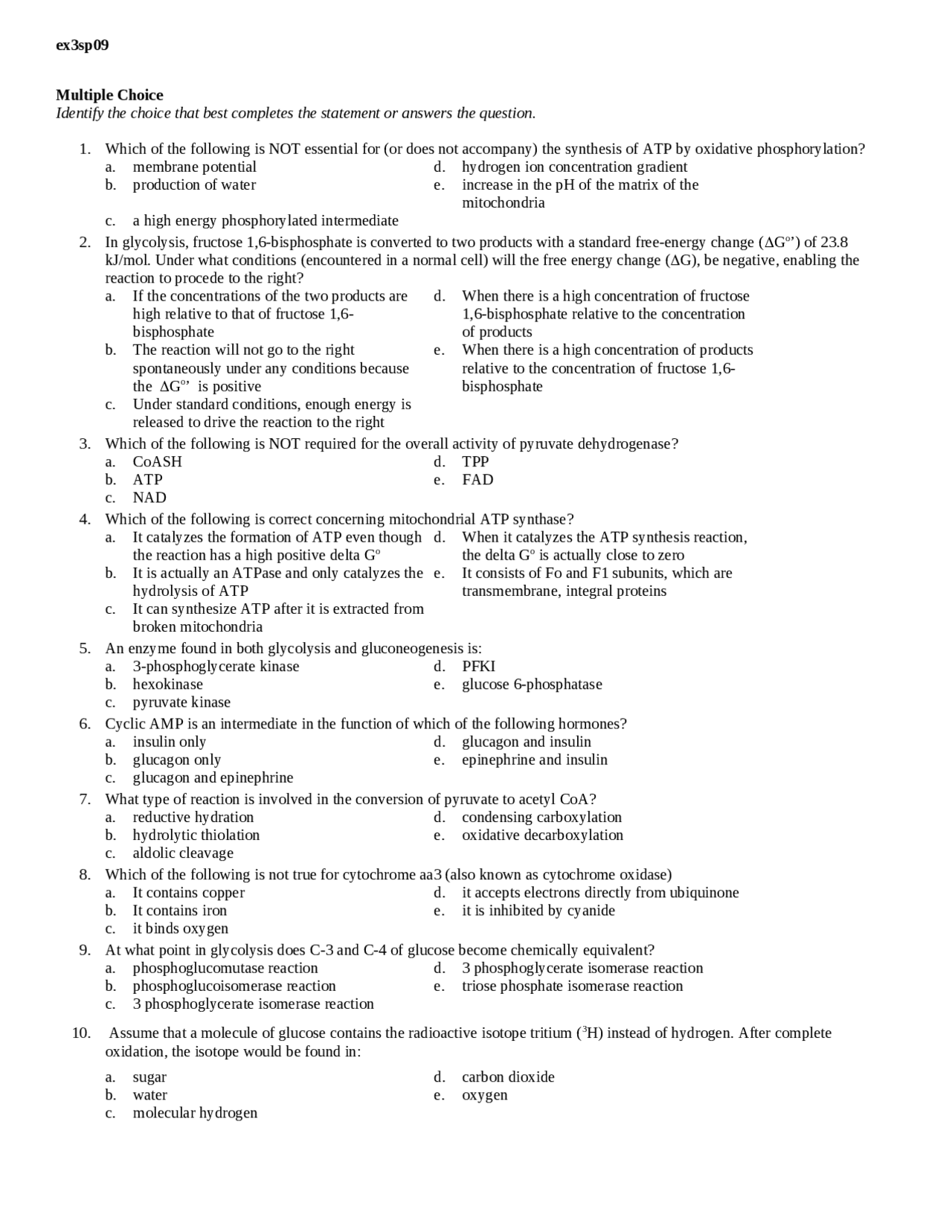 Synthesis And Reactions Analysis Biochemistry Multiple Choice Exam