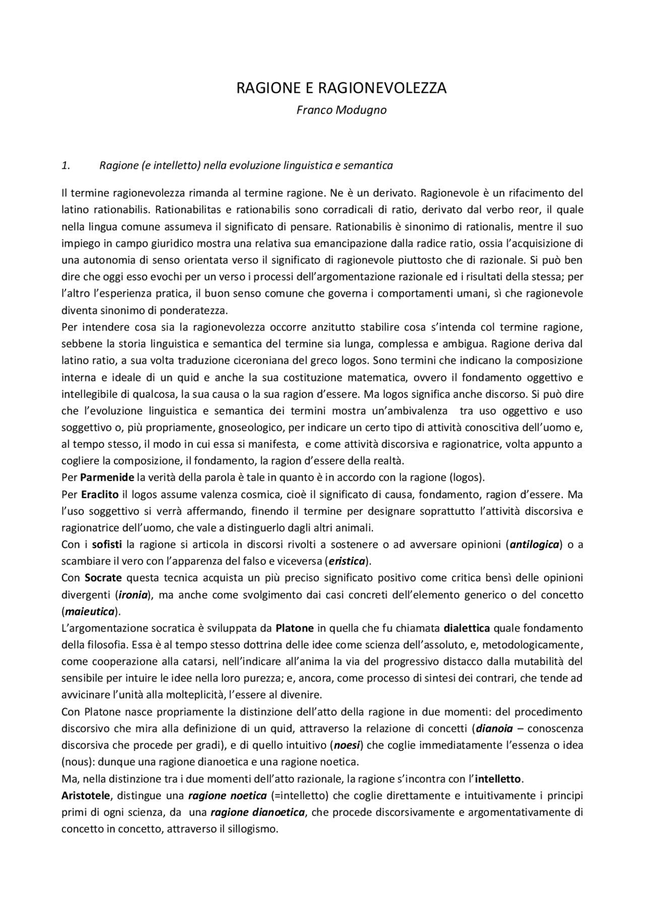 Ragione e Ragionevolezza | Appunti di Filosofia del Diritto | Docsity
