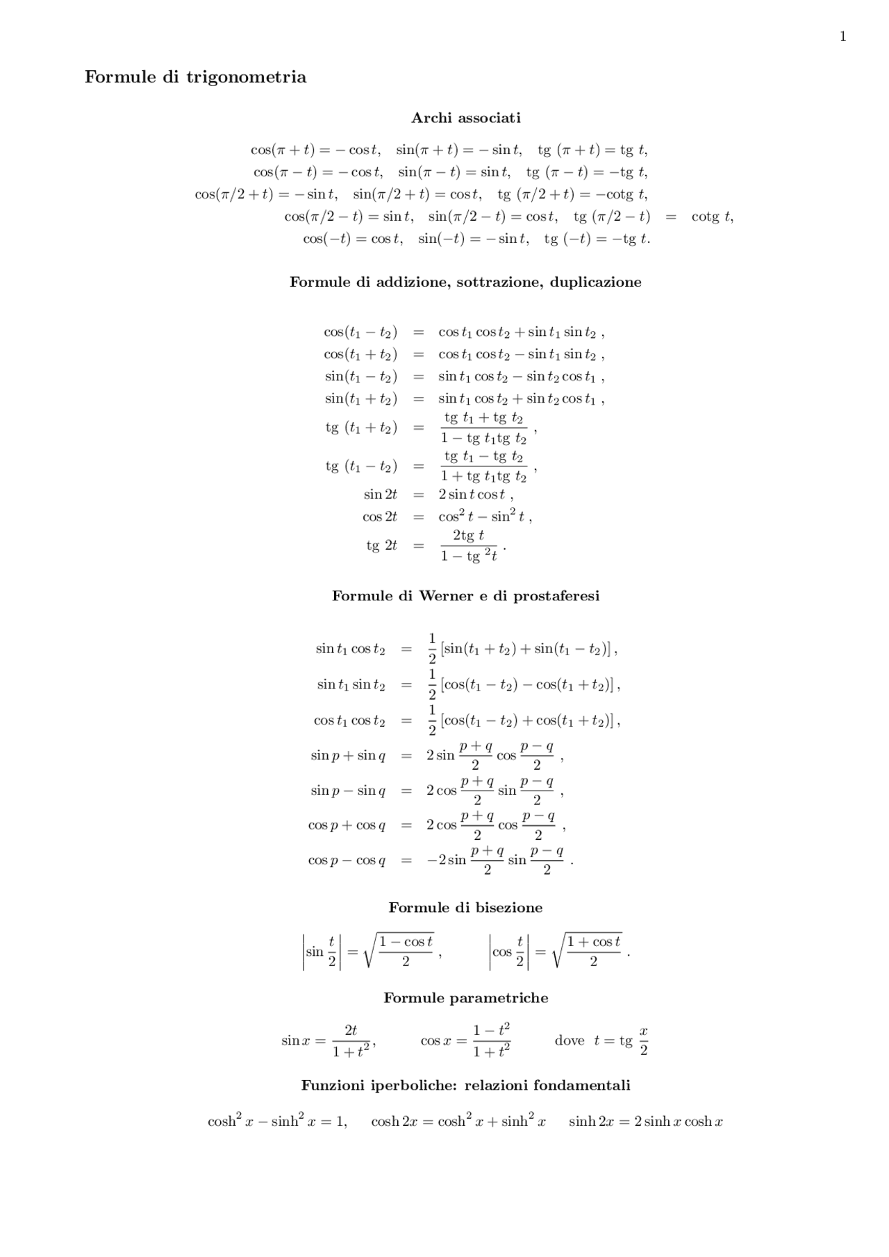Formulario Di Analisi 1 Per Ingegneria Formulari Di Analisi