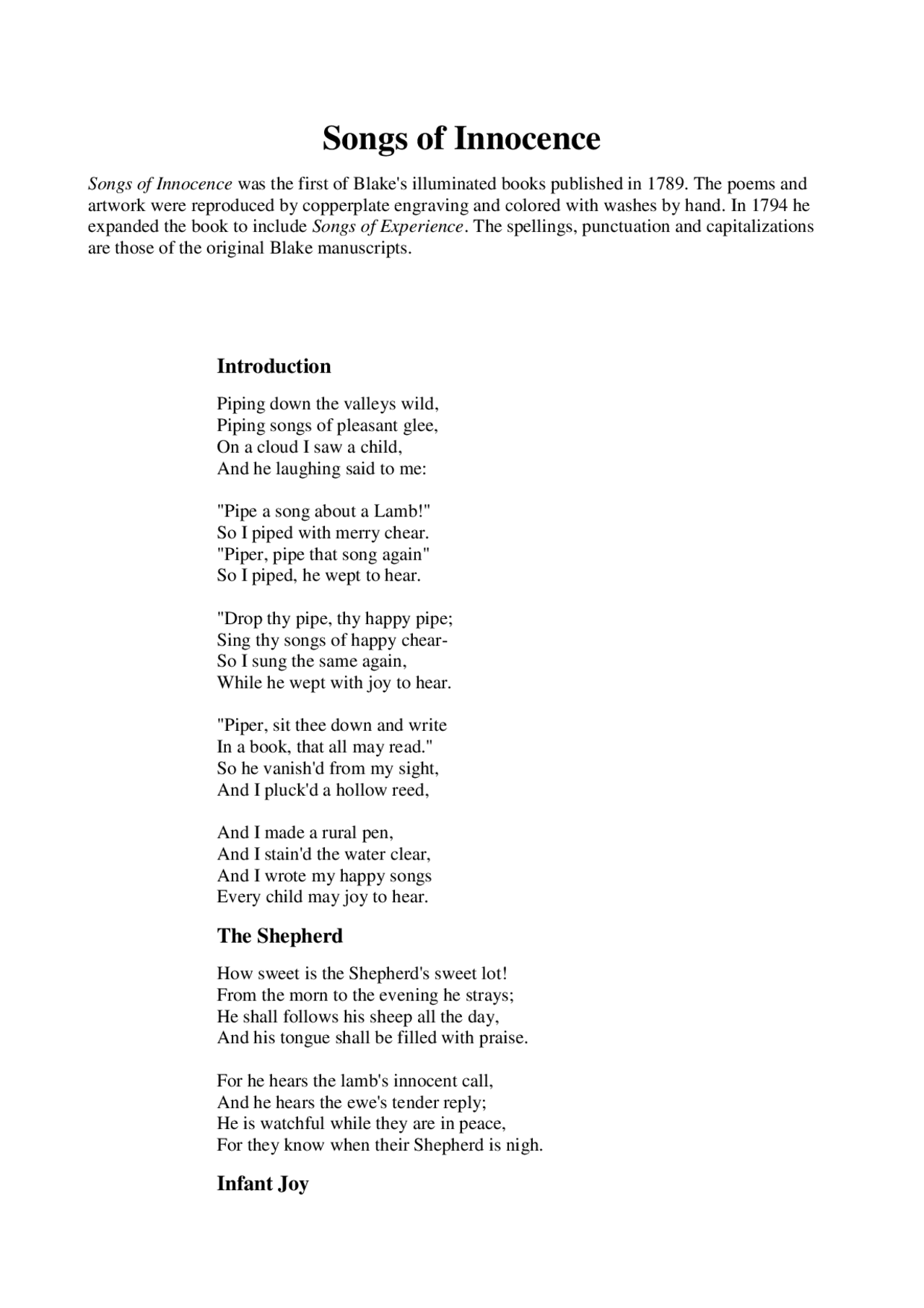 Inglese - Songs of Innocence - Docsity