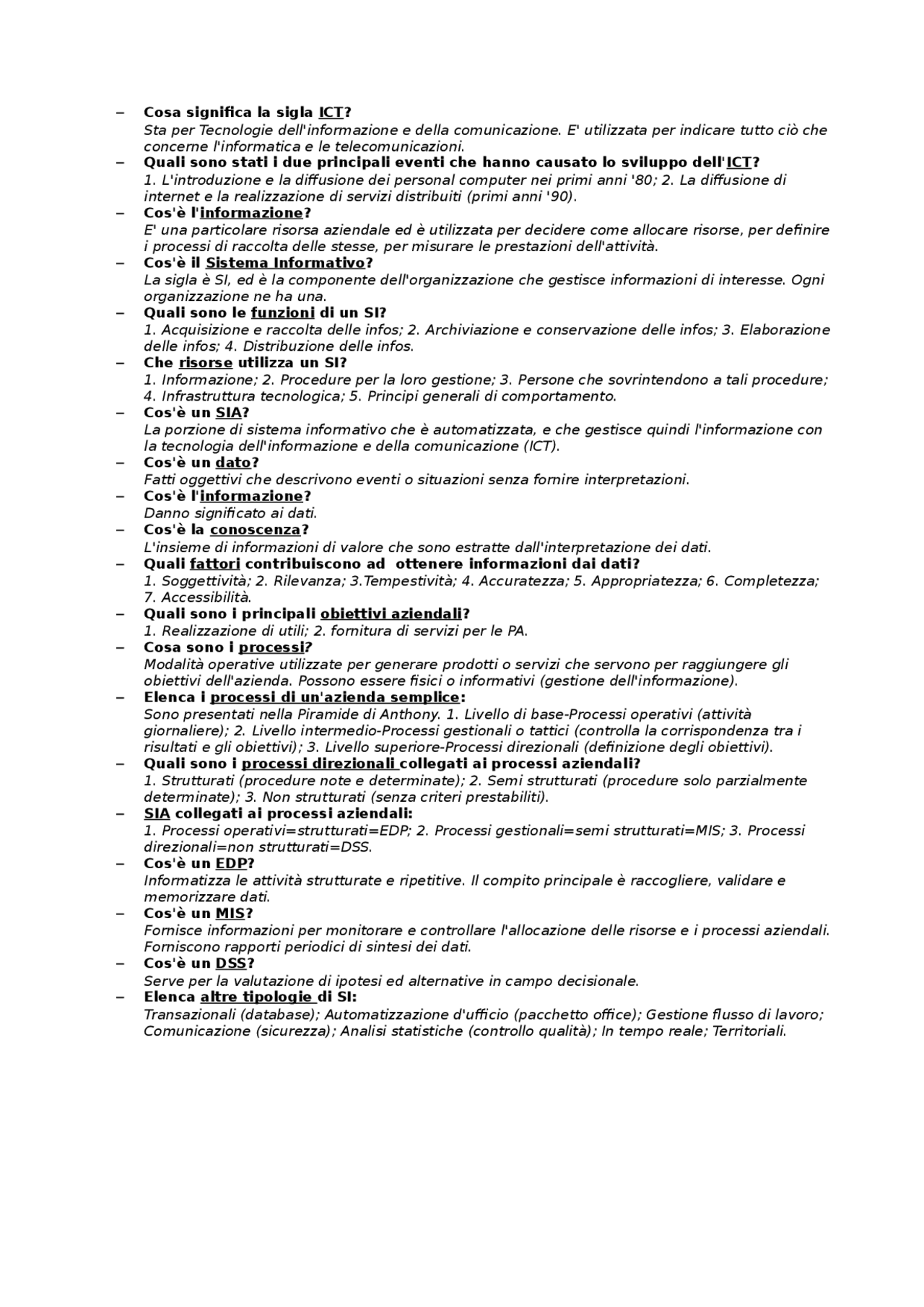 Sistemi Informativi Docsity
