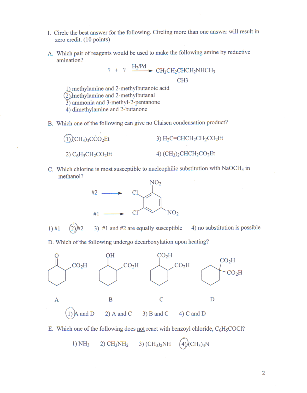 Organic Chemistry II - Questions with Answer Key | CHEM 234 - Docsity