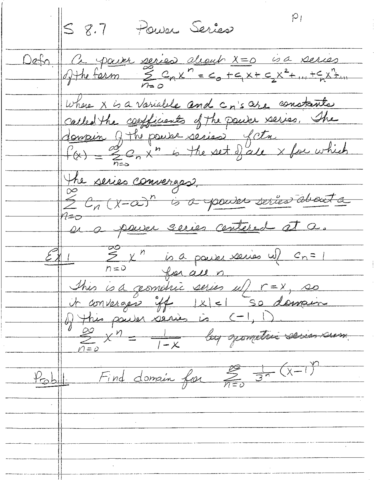 Handout Notes For Power Series Multivariable Calculus Math 2224