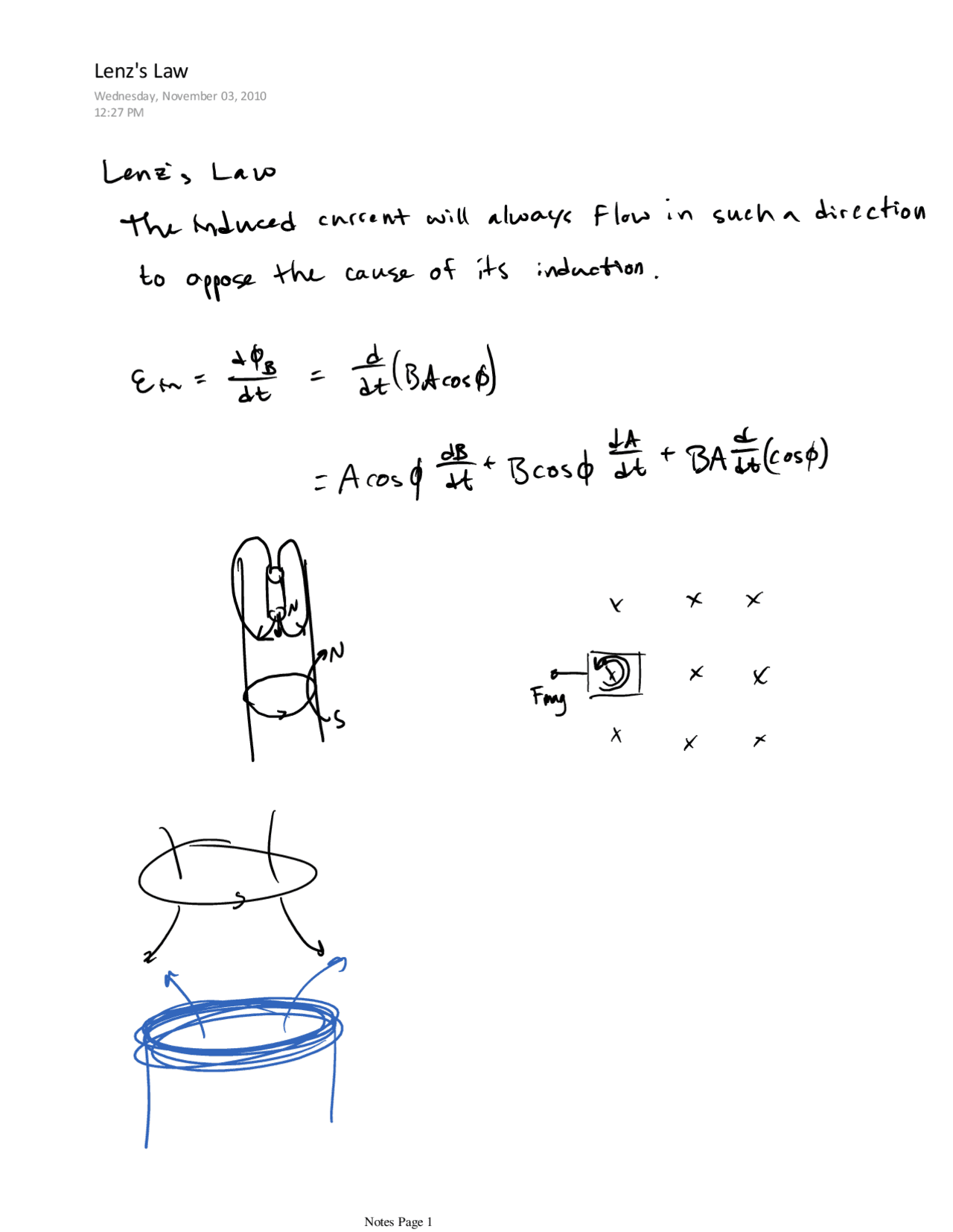 Lenz's Law - Foundations of Physics I - Lecture Handout | PHYS 2306 ...