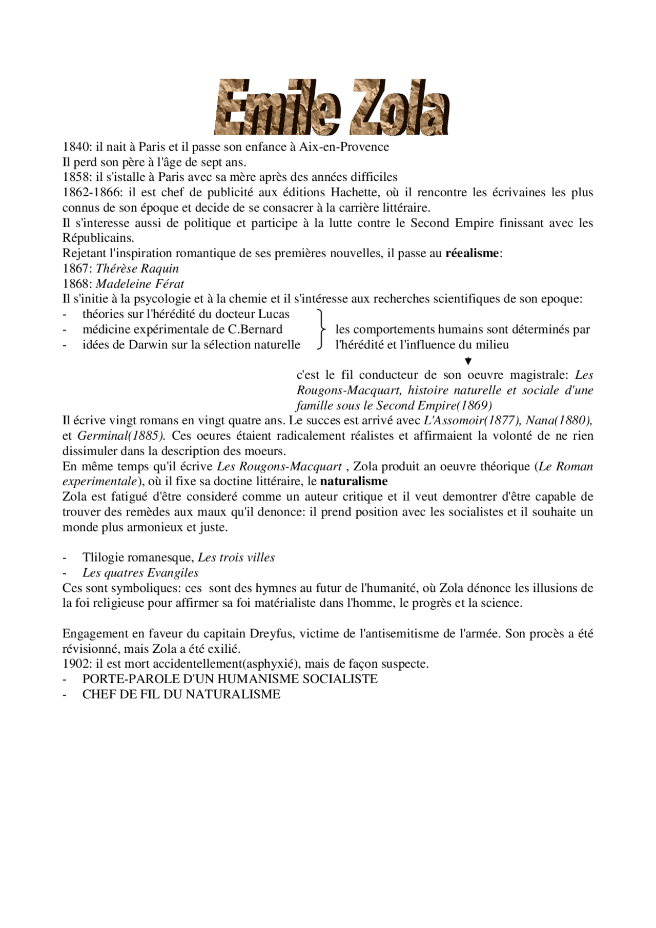 Francese Emile Zola Docsity