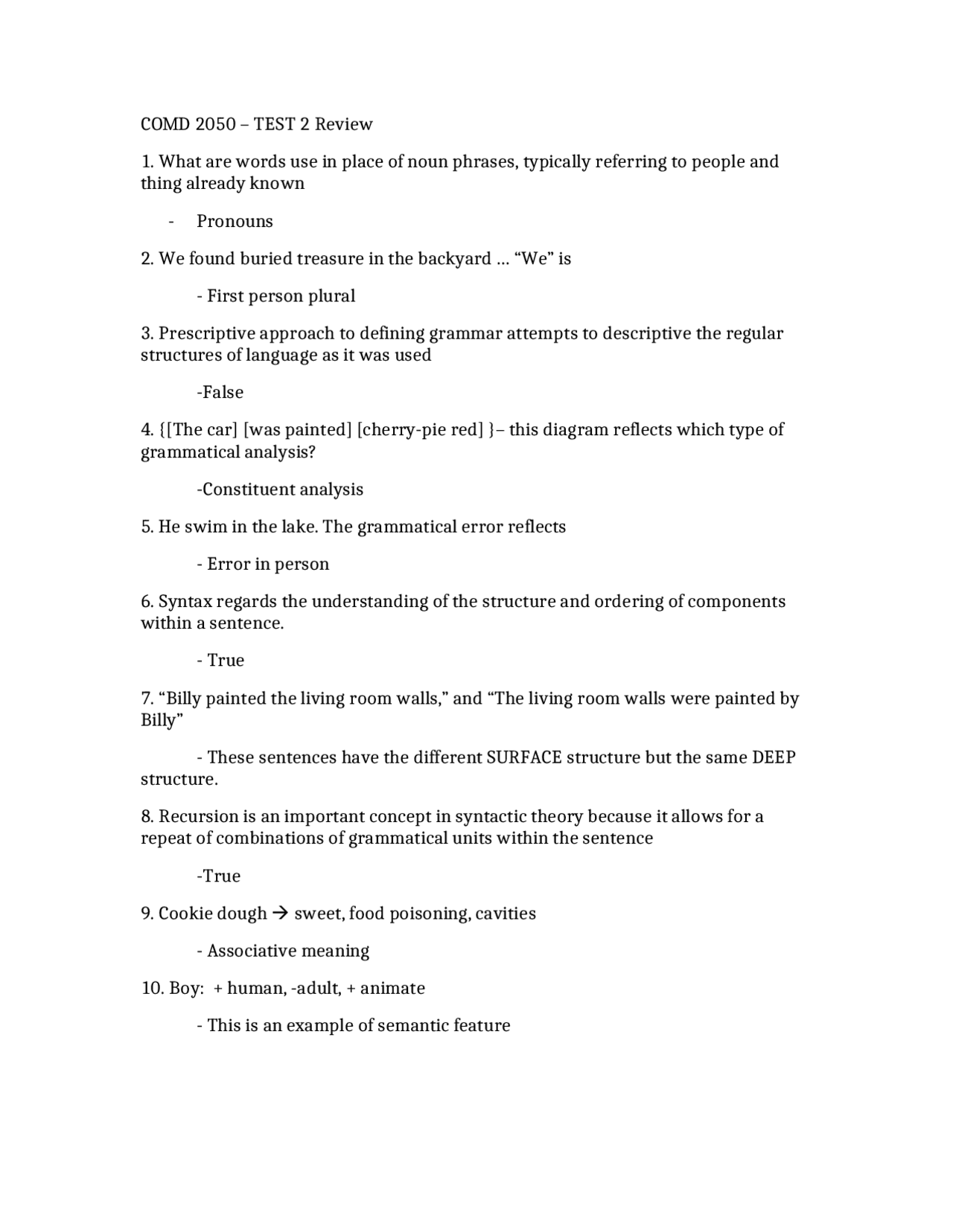 Introduction to Language - Exam 2 and Final Exam Questions | COMD 2050 ...