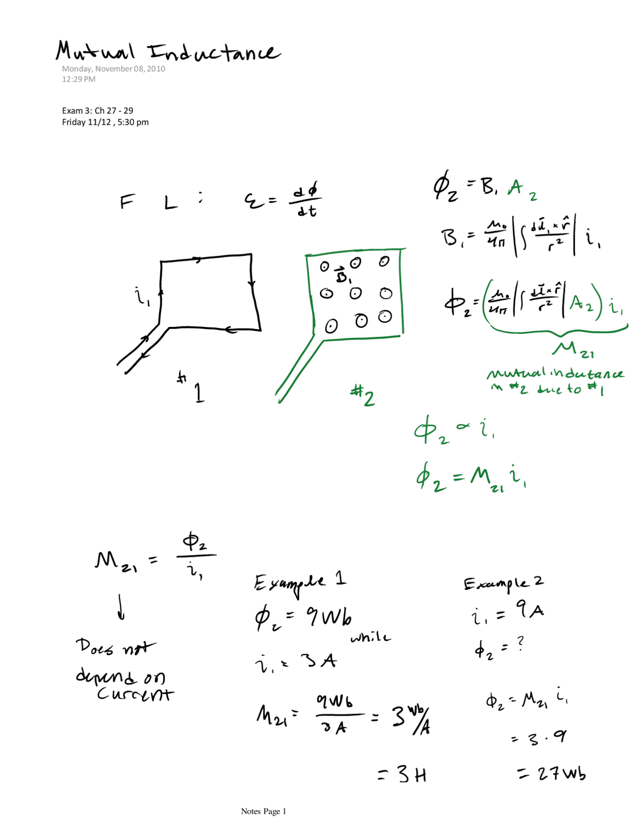 Mutual Inductance Handout Notes Phys 2306 Docsity