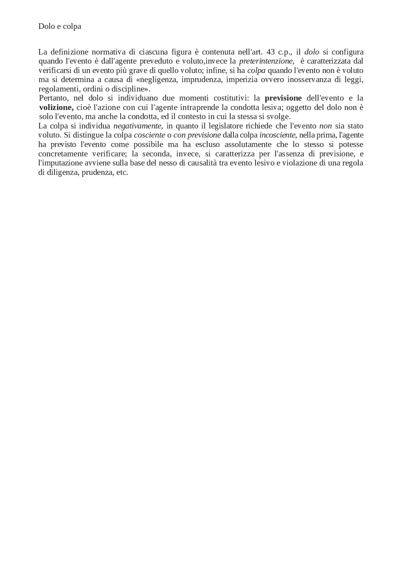 Dolo E Colpa Appunti Di Diritto Penale Docsity