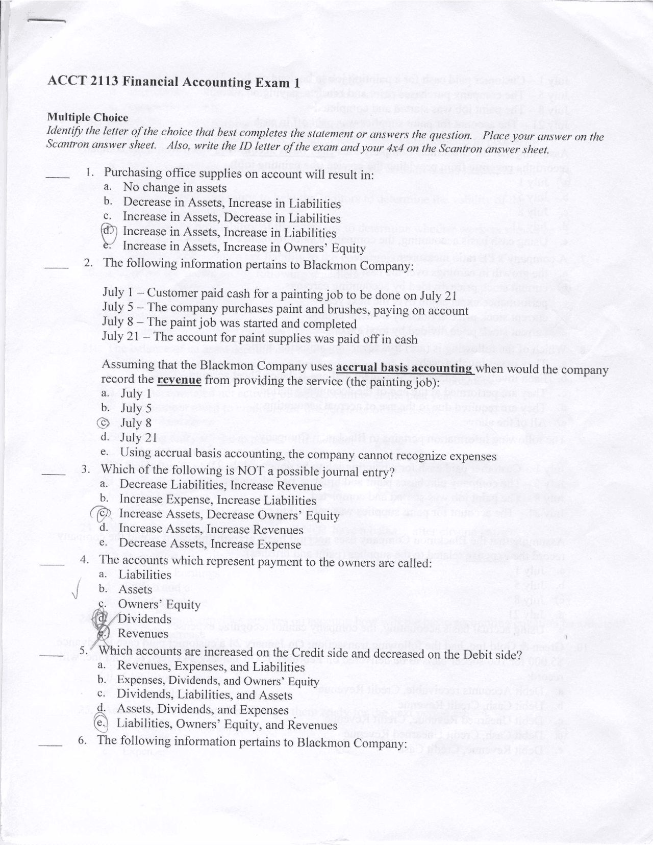 Practice Exam 1 on Fundamental Financial Accounting with Answers | ACCT ...
