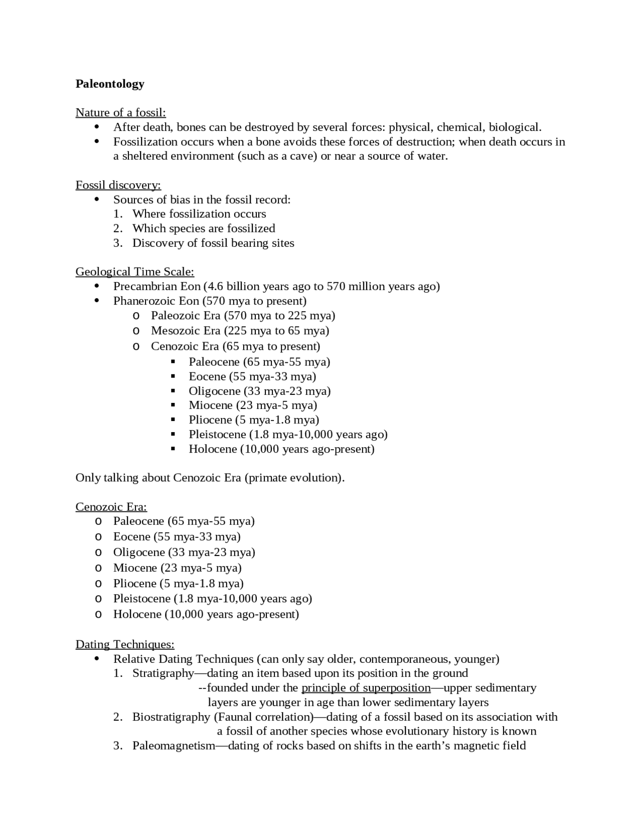 Introduction To Physical Anthropology And Prehistory Test 3 Notes
