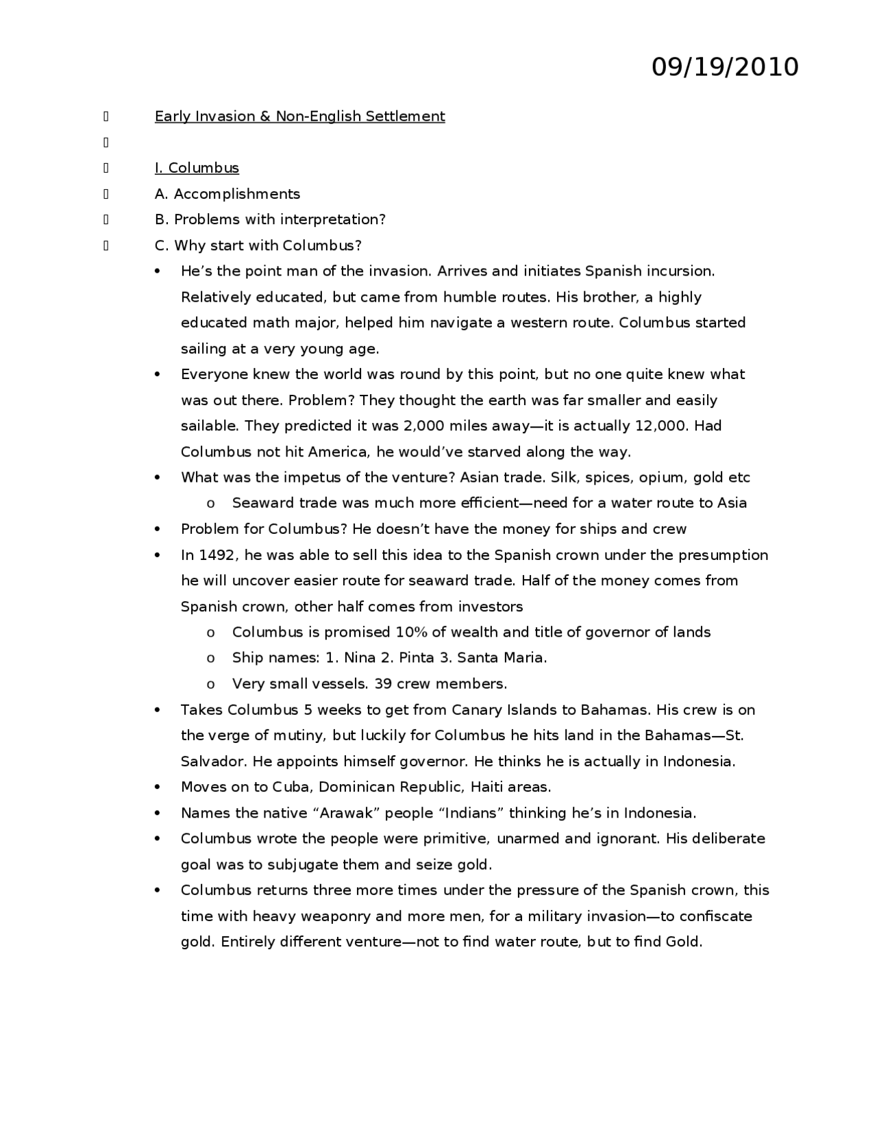 Dotson Test 1 Notes - United States History to 1865 | HIST 2055 - Docsity