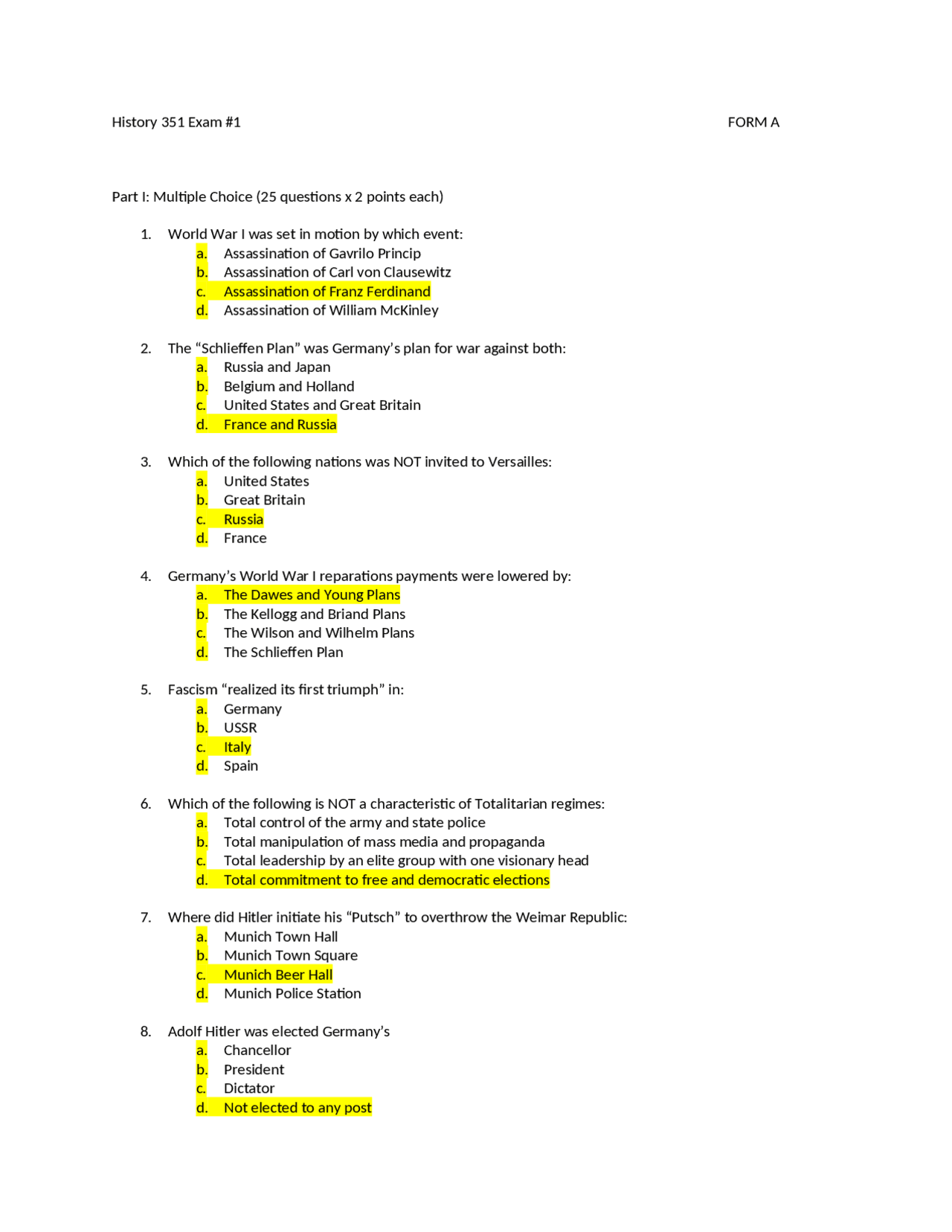 Exam 1 with 25 Multiple Choice Questions - The Second World War | HIST ...