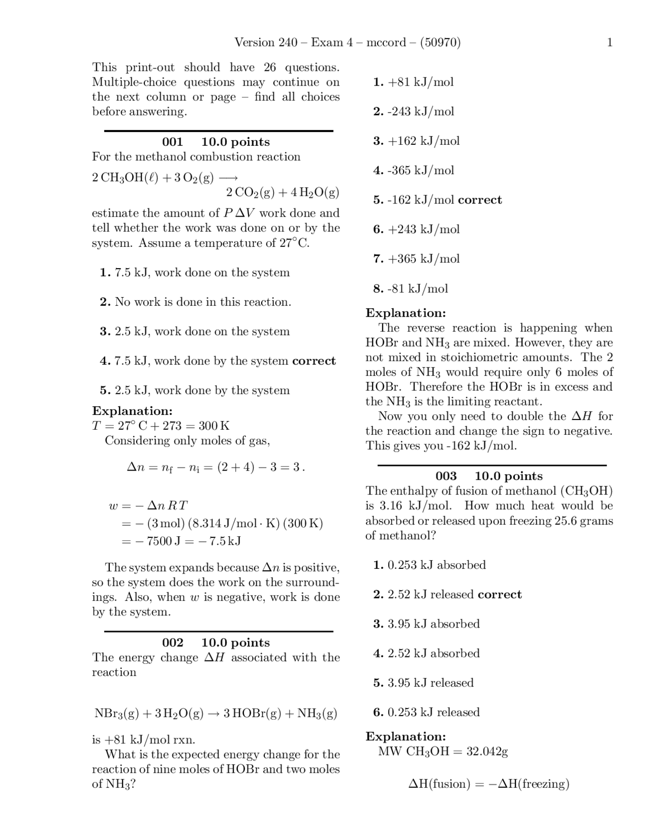 Solved Problems For Exam 4 Principles Of Biochemistry I Ch 301