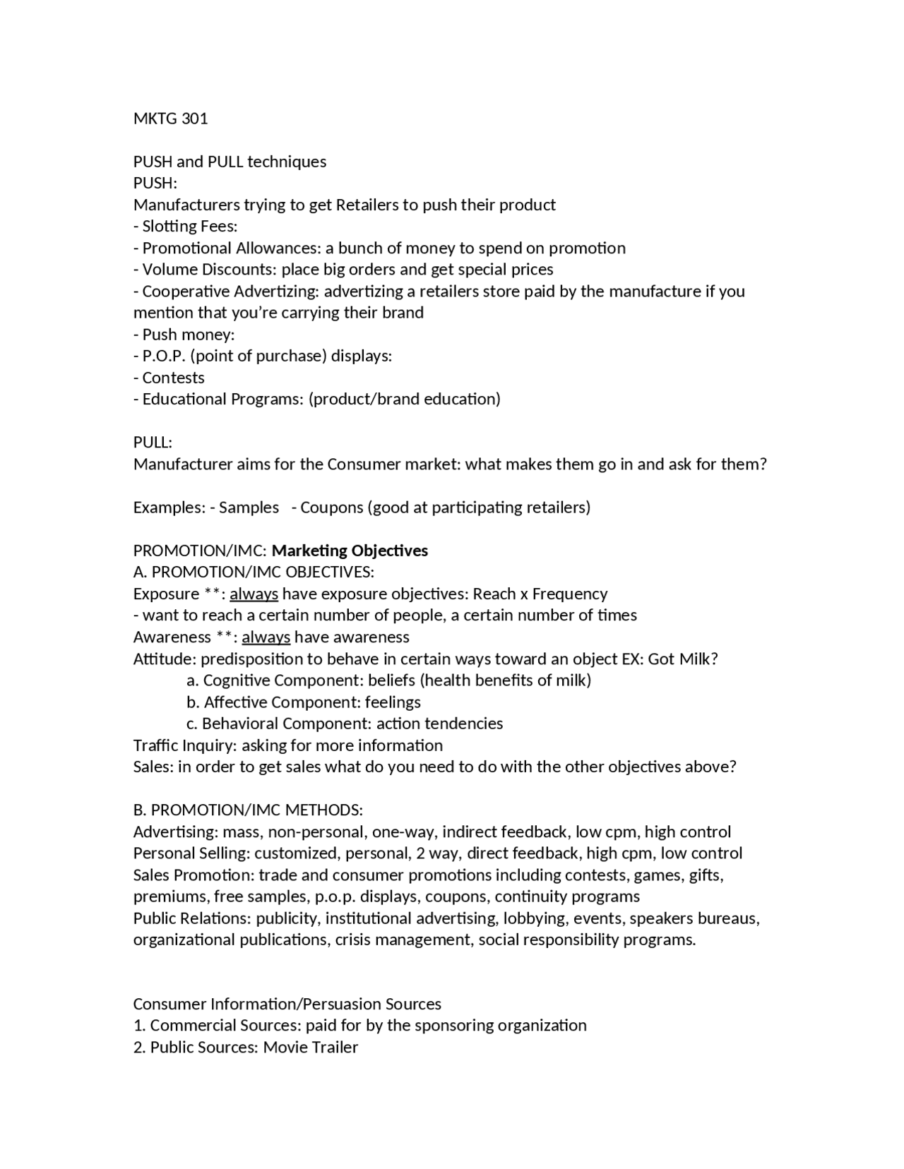 Push And Pull Techniques Lecture Notes Mktg 301 Docsity