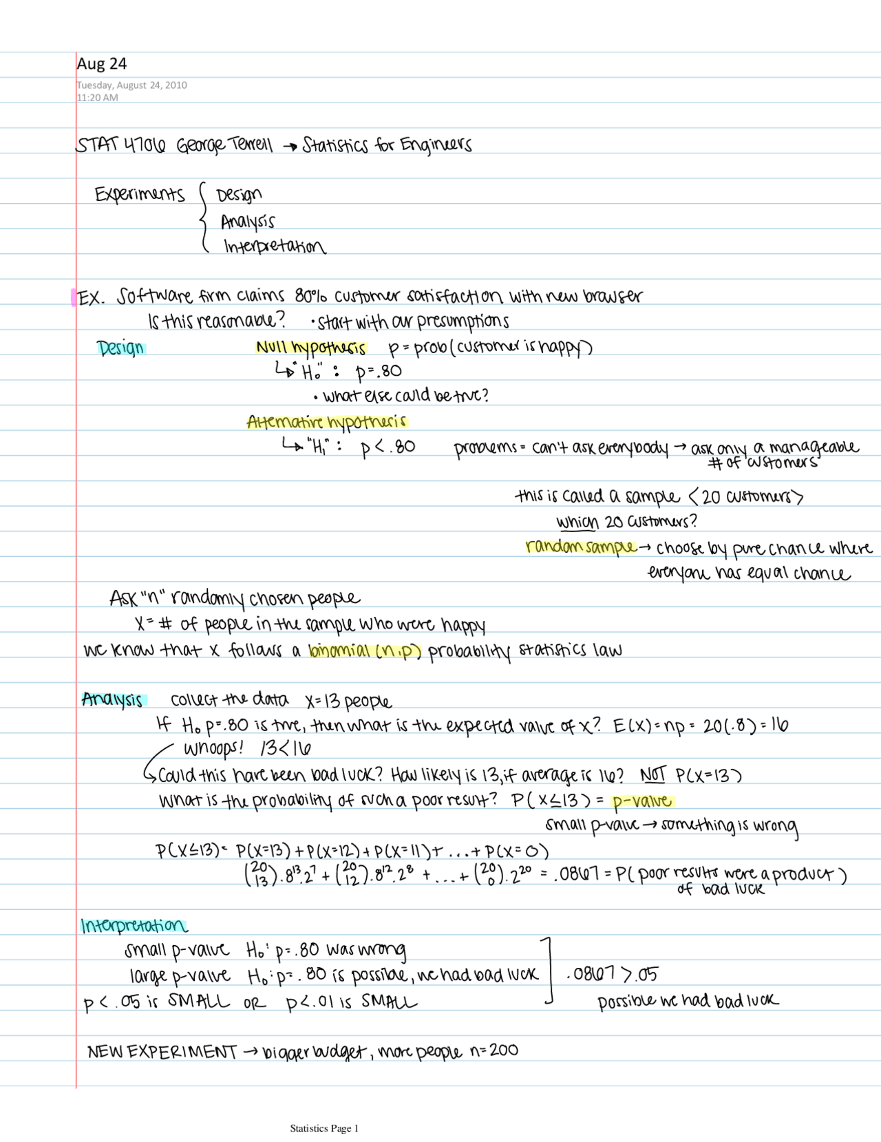 Statistics Class Schedules August-December 2010 - Prof. George R ...