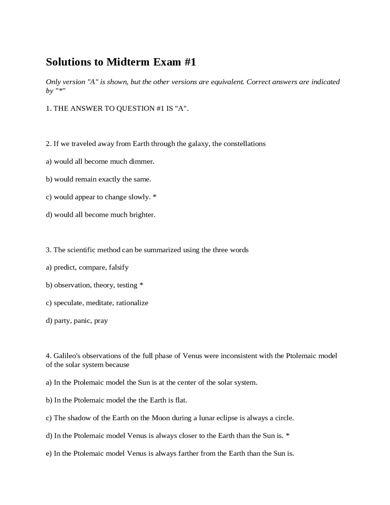 Solutions To Midterm Exam 1 On Introductory Astronomy Solar System