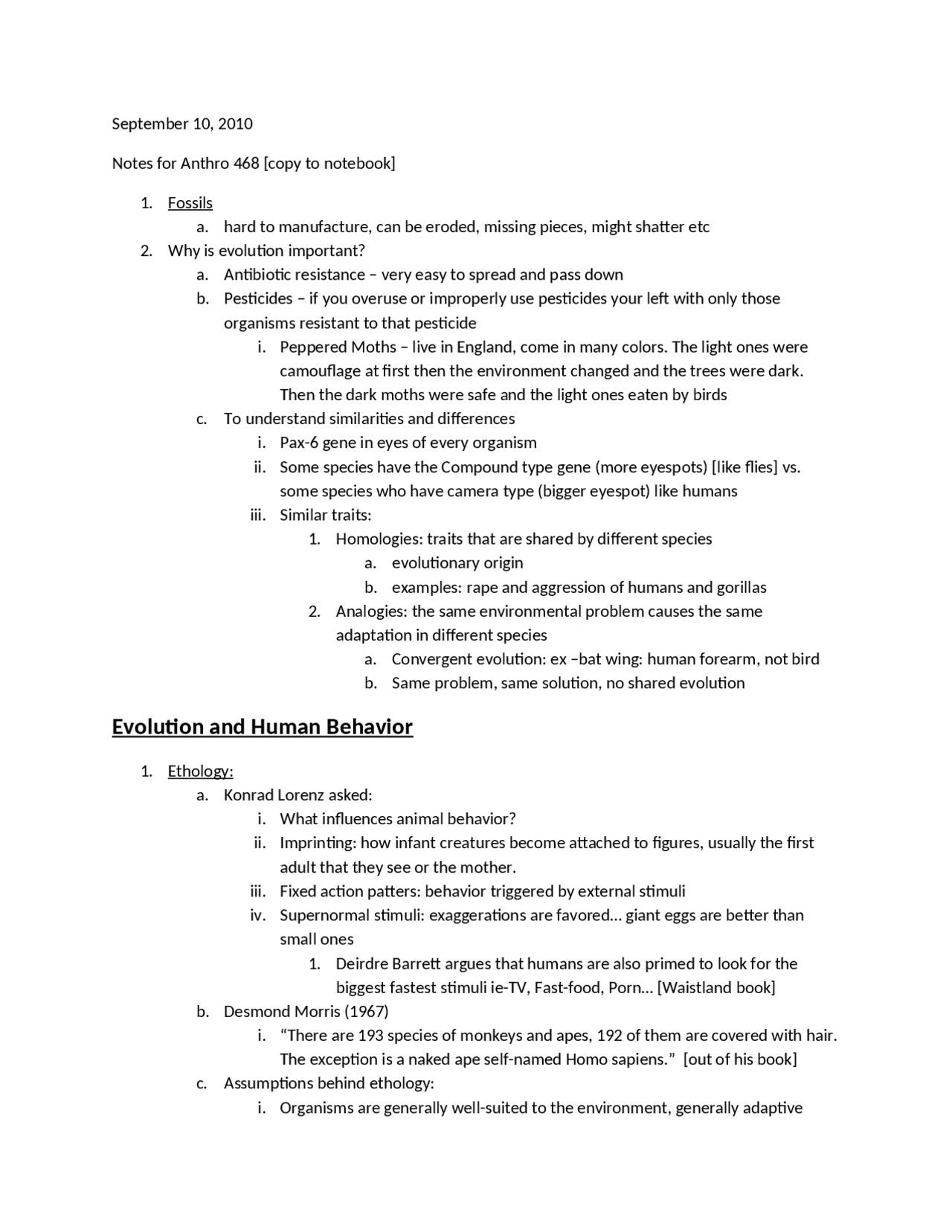 Notes On Evolution And Human Behavior Full Semester Notes Anth 468