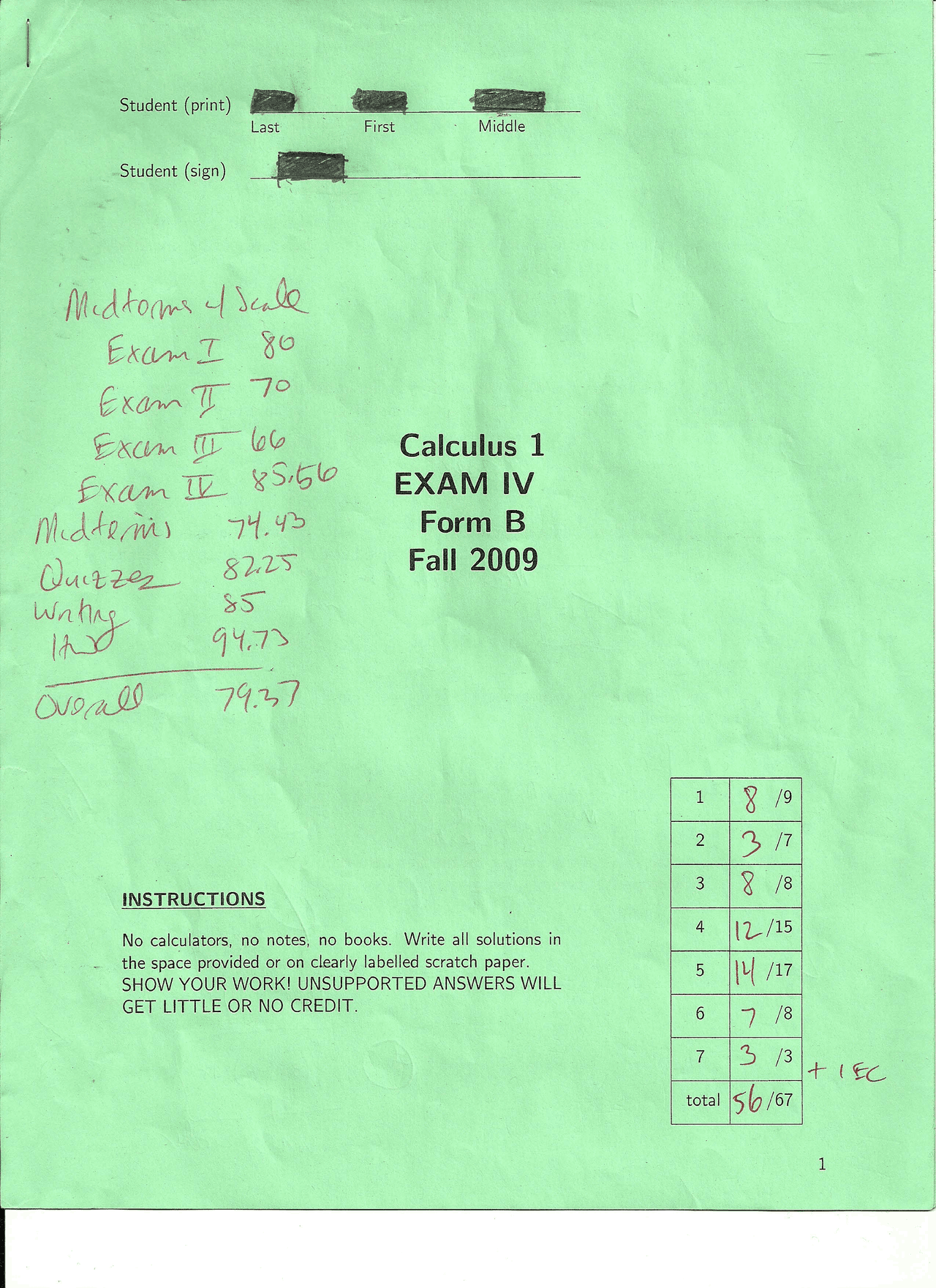7 Solved Problems In Exam 4 On Introduction To Calculus I Mth 151