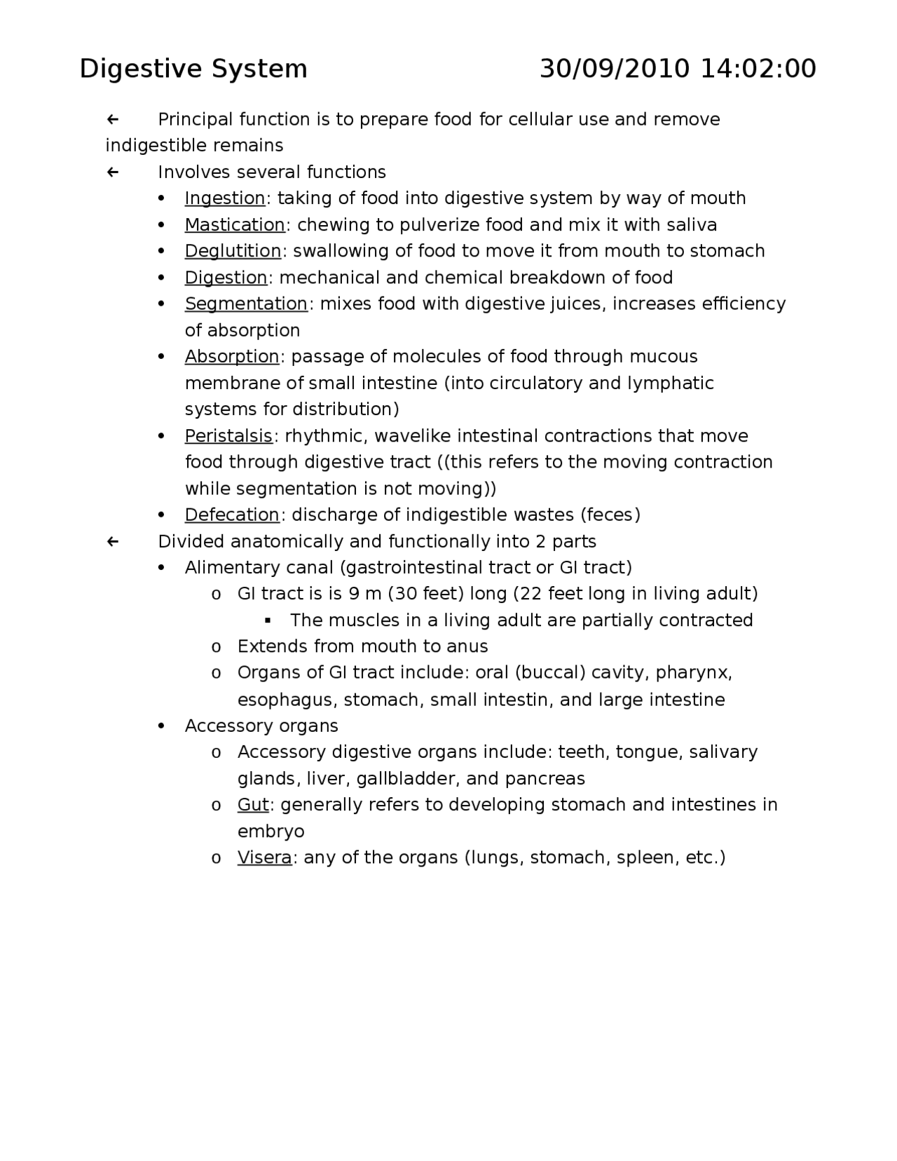 Digestive System - Lecture Notes | BIOL 2510 - Docsity